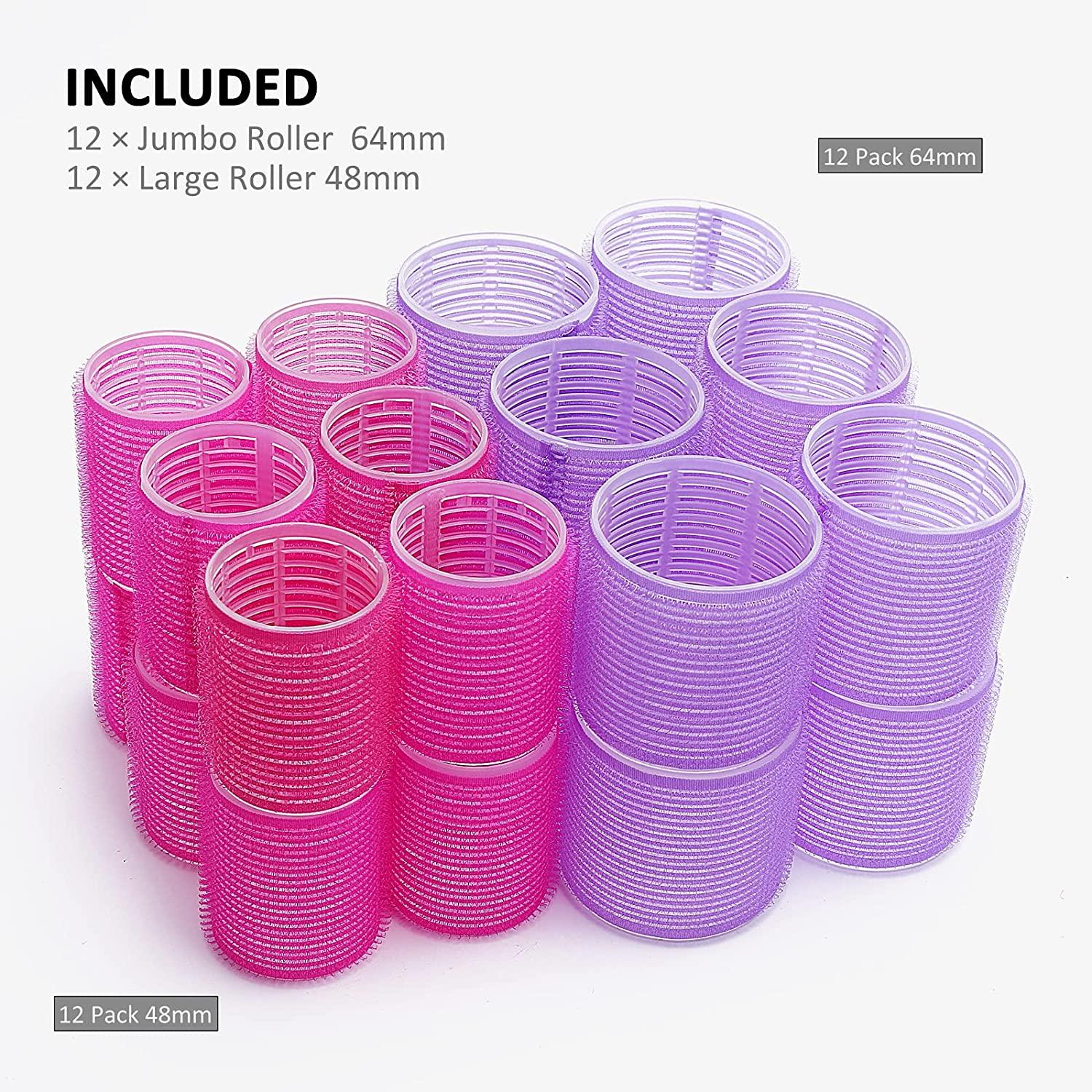 Jumbo Size Self Grip Hair Roller Set - Salon Hair Dressing Curlers - 24 ...