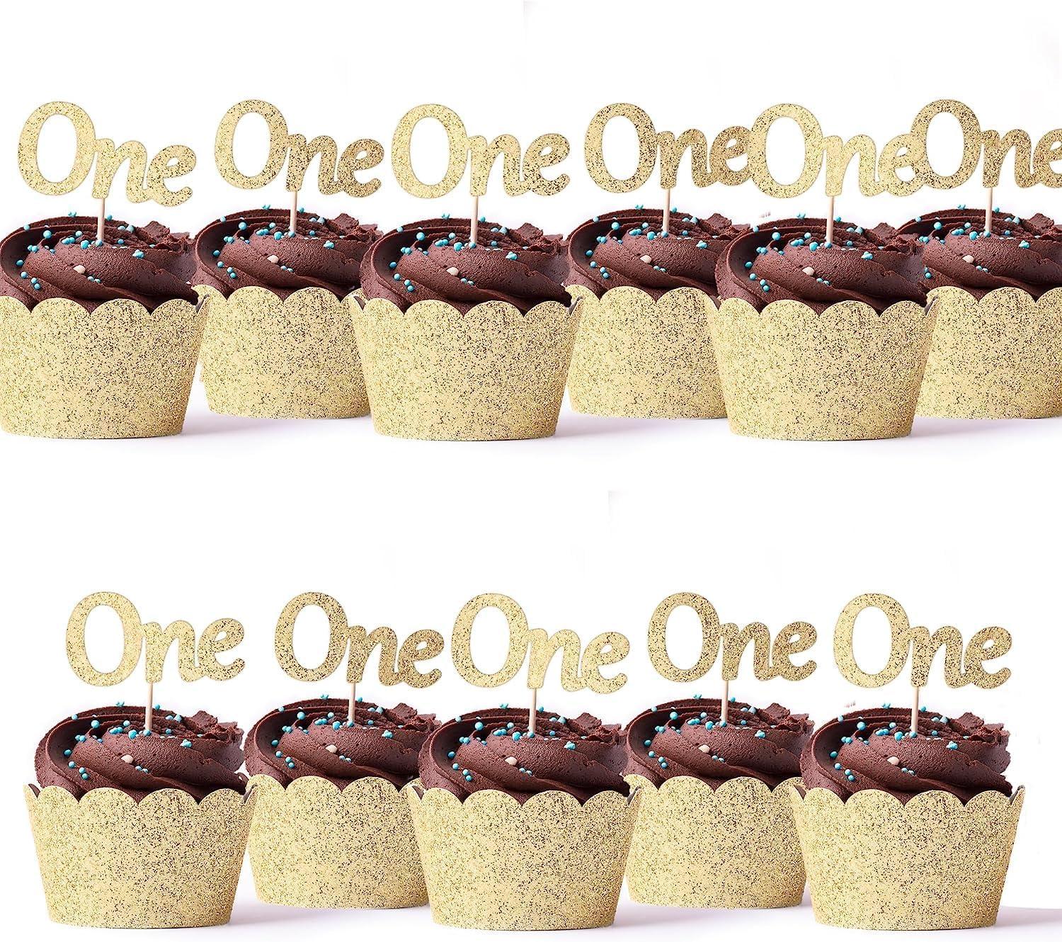 PACK of 24pcs Toppers Gold Number One Toppers First Birthday Cake ...