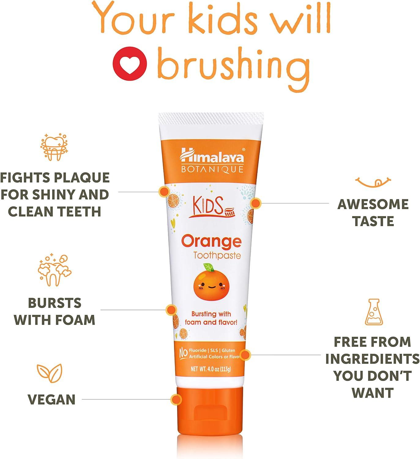 Himalaya Botanique Kids Orange Toothpaste 4 oz - Fluoride Free, Reduce ...