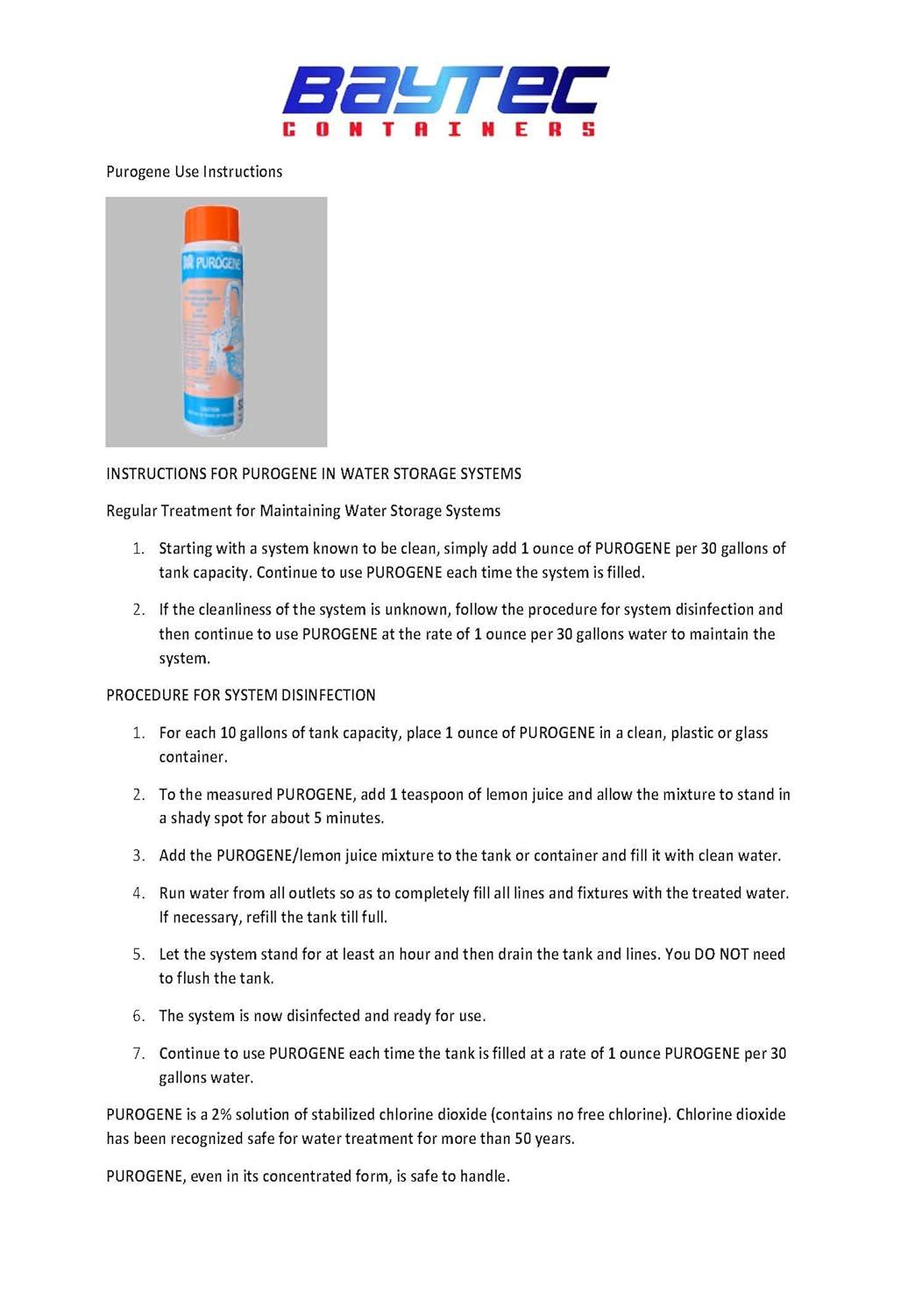 32oz Purogene Water Treatment & Sanitizer for Long-Term Water Storage ...