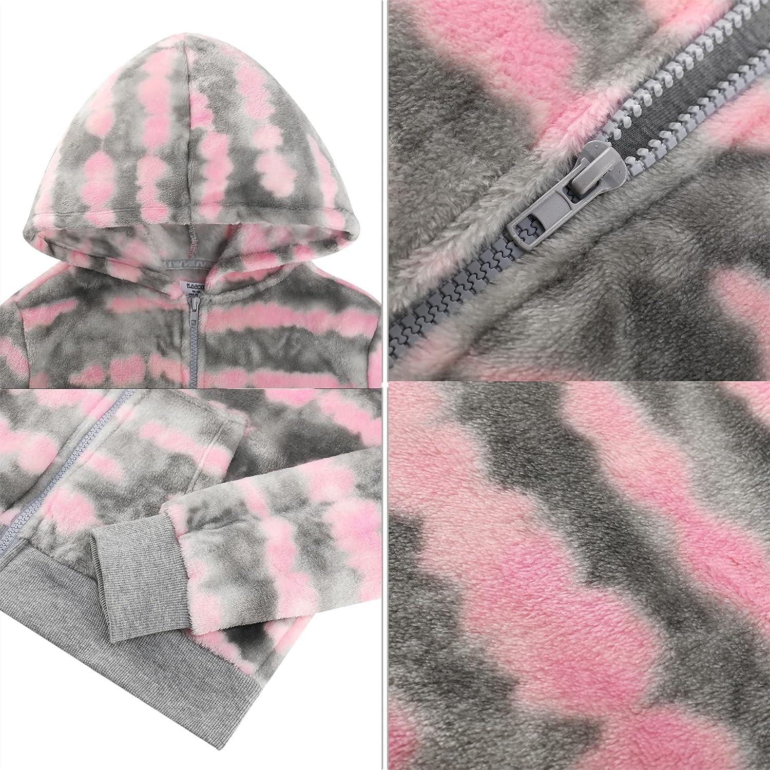 V.&GRIN Pink Tie Dye Girl Zip Hoodie Sweatshirt | Soft Fuzzy Fleece ...