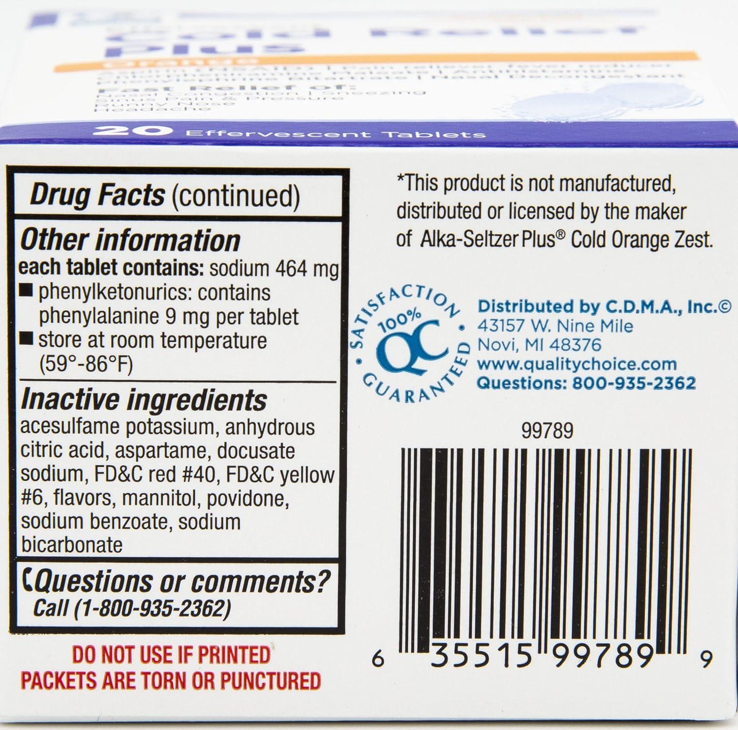 Quality Choice Cold Medicine Effervescent Tablets - Cold Relief, Pain ...