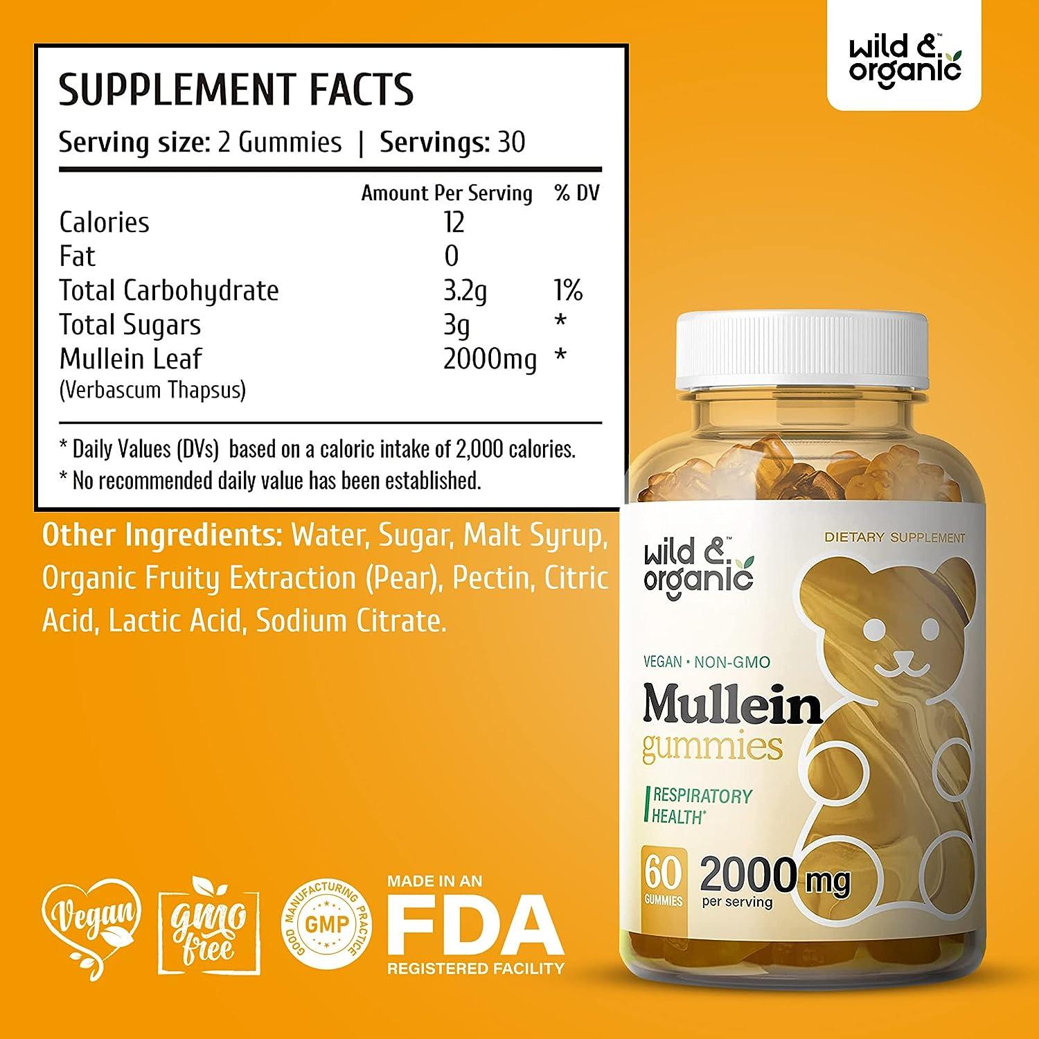 Organic Mullein Gummies - Respiratory & Digestive Support - 2000mg 60 ...