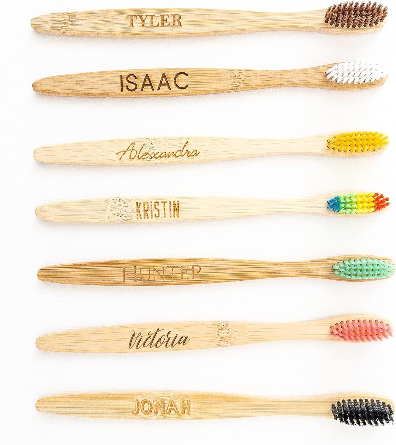 Personalized Pink Bamboo Toothbrush with Custom Name | Color and Font ...