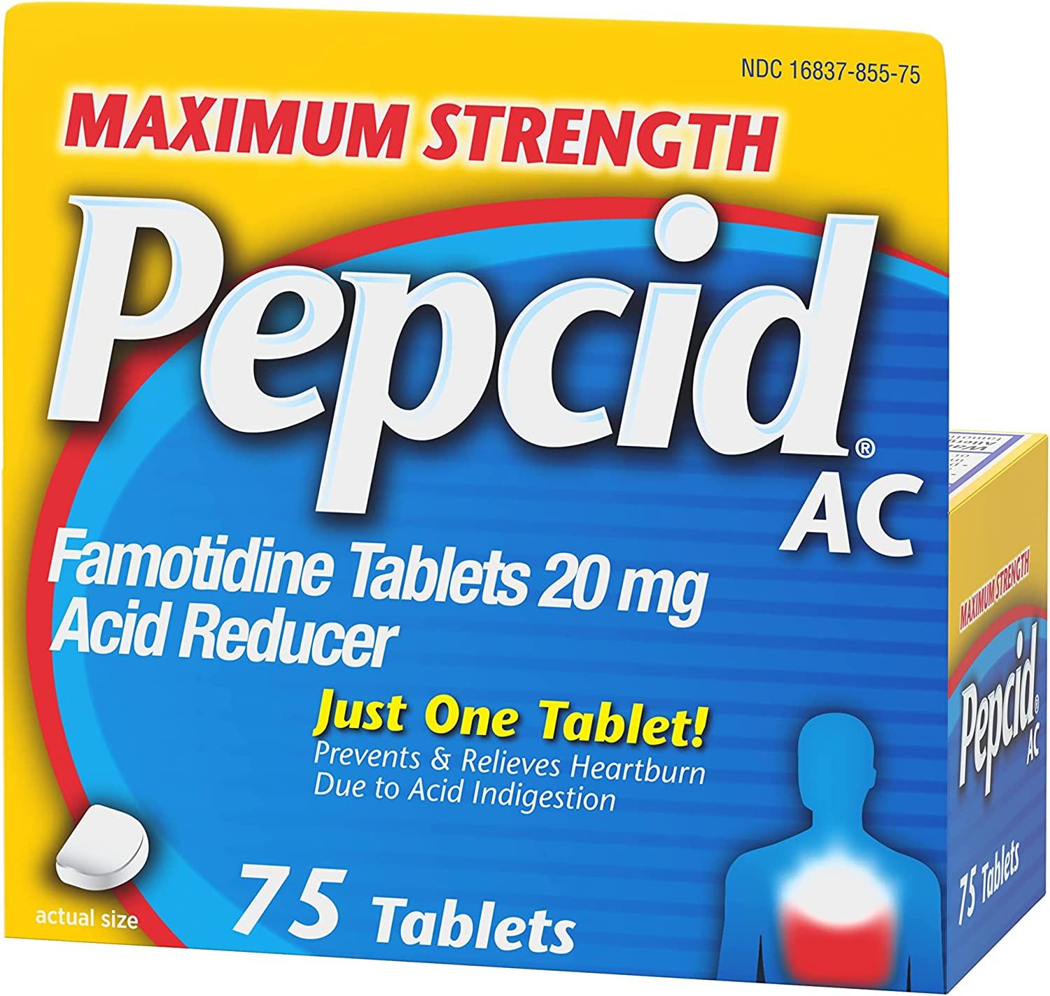 Pepcid AC Maximum Strength 20mg Famotidine Heartburn Relief Tablets ...