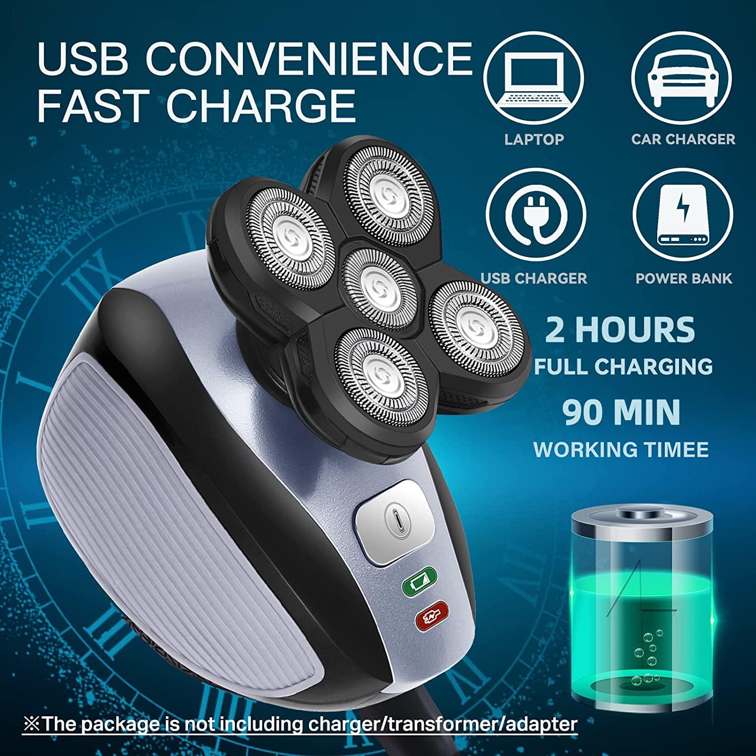 5-in-1 Electric Head Shaver for Bald Men - Waterproof Wet Dry Razor for ...