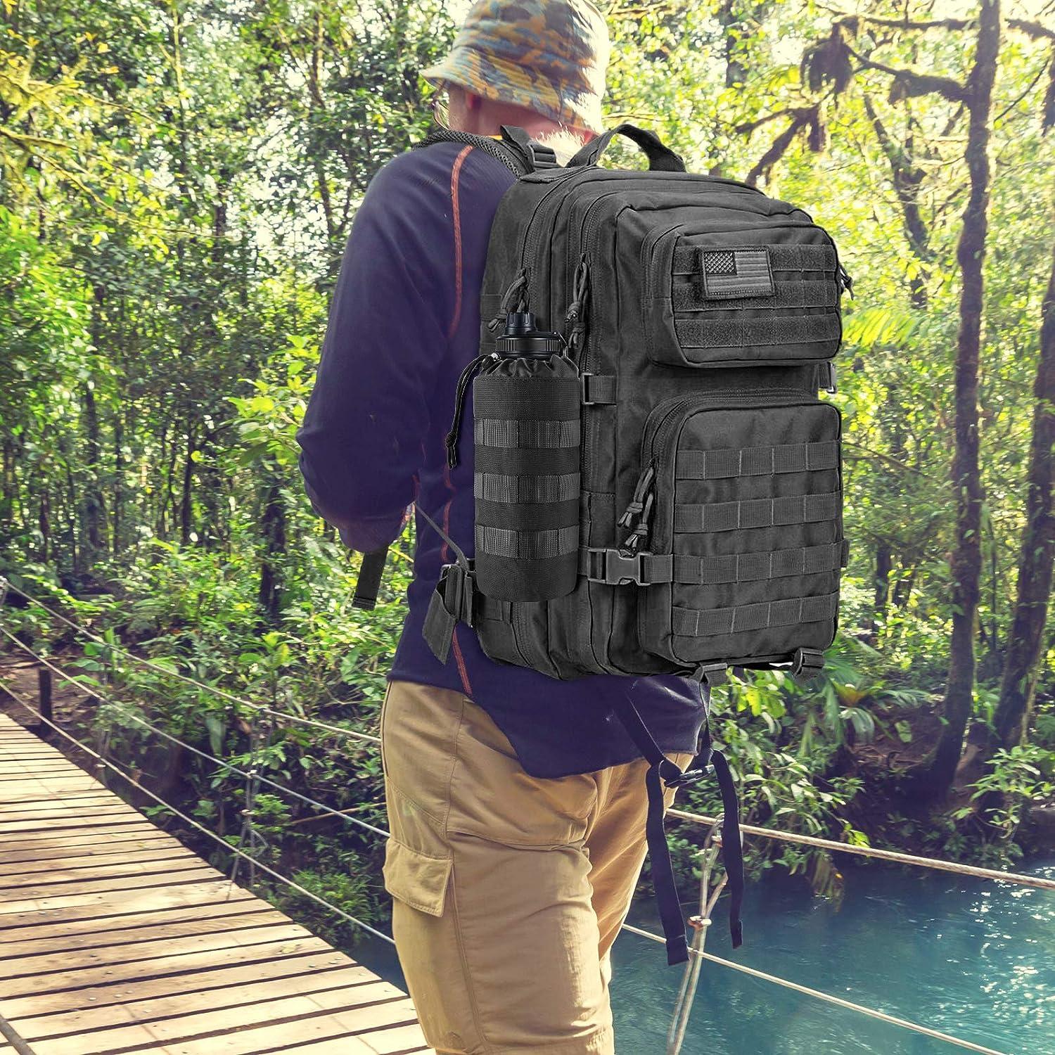 FRTKK Tactical MOLLE Water Bottle Pouch - Black | Drawstring Open Top ...