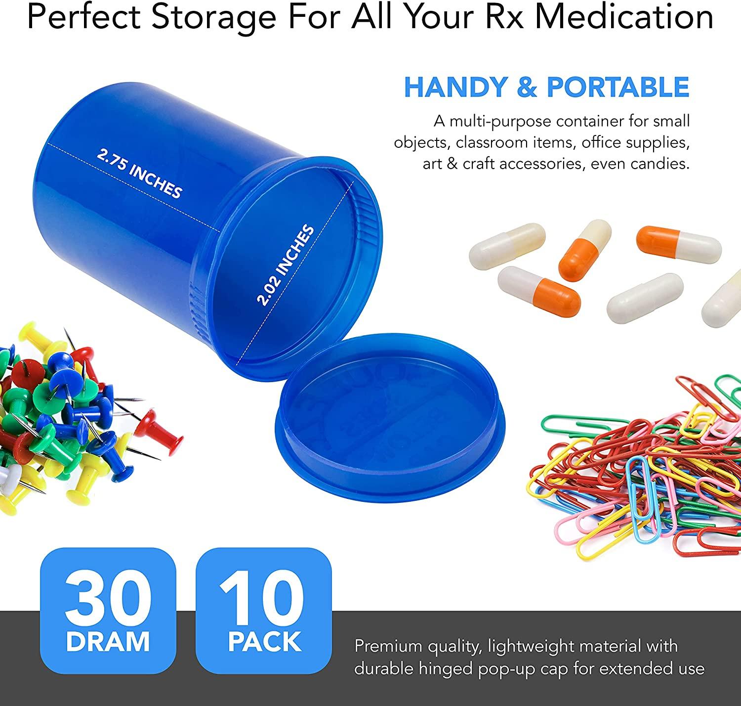 10 Pack Airtight 30 Dram Empty Pill Bottles with Caps - Multi Use ...