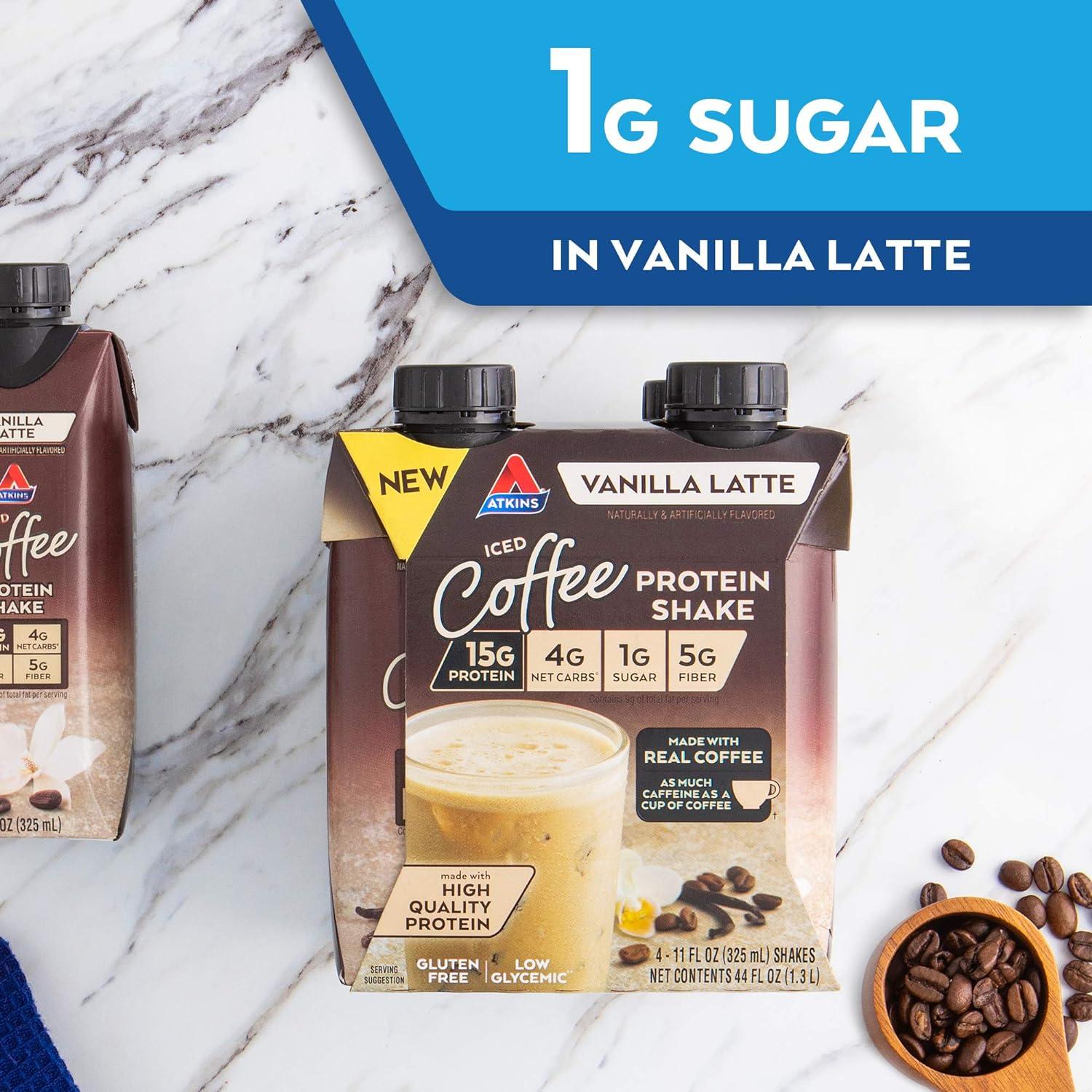 Atkins Vanilla Latte Protein Shake - 4 Pack of Iced Coffee Shakes | Buy ...