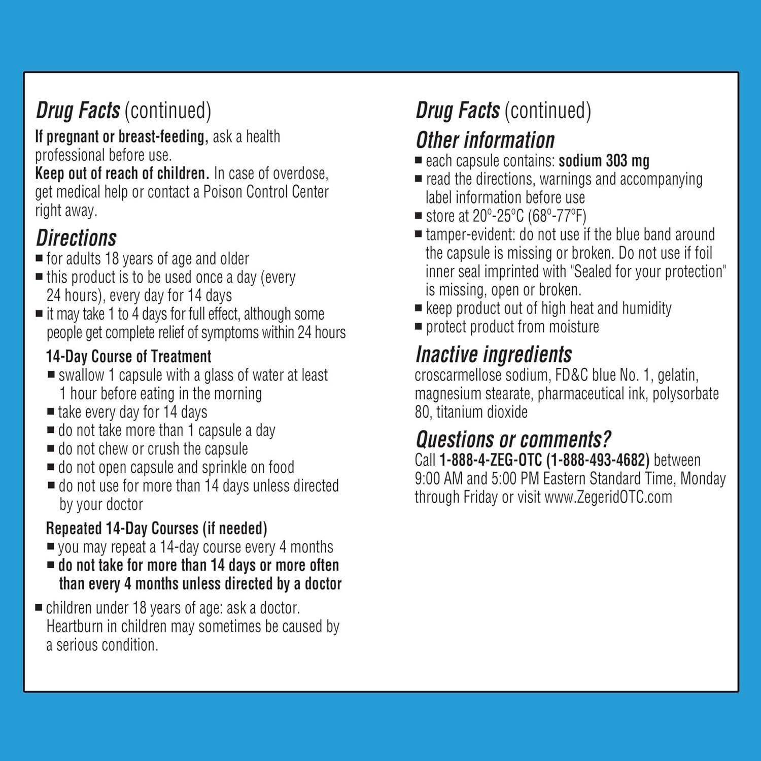 Zegerid OTC 24 Hour Proton Pump Inhibitor (PPI) Heartburn Medicine ...