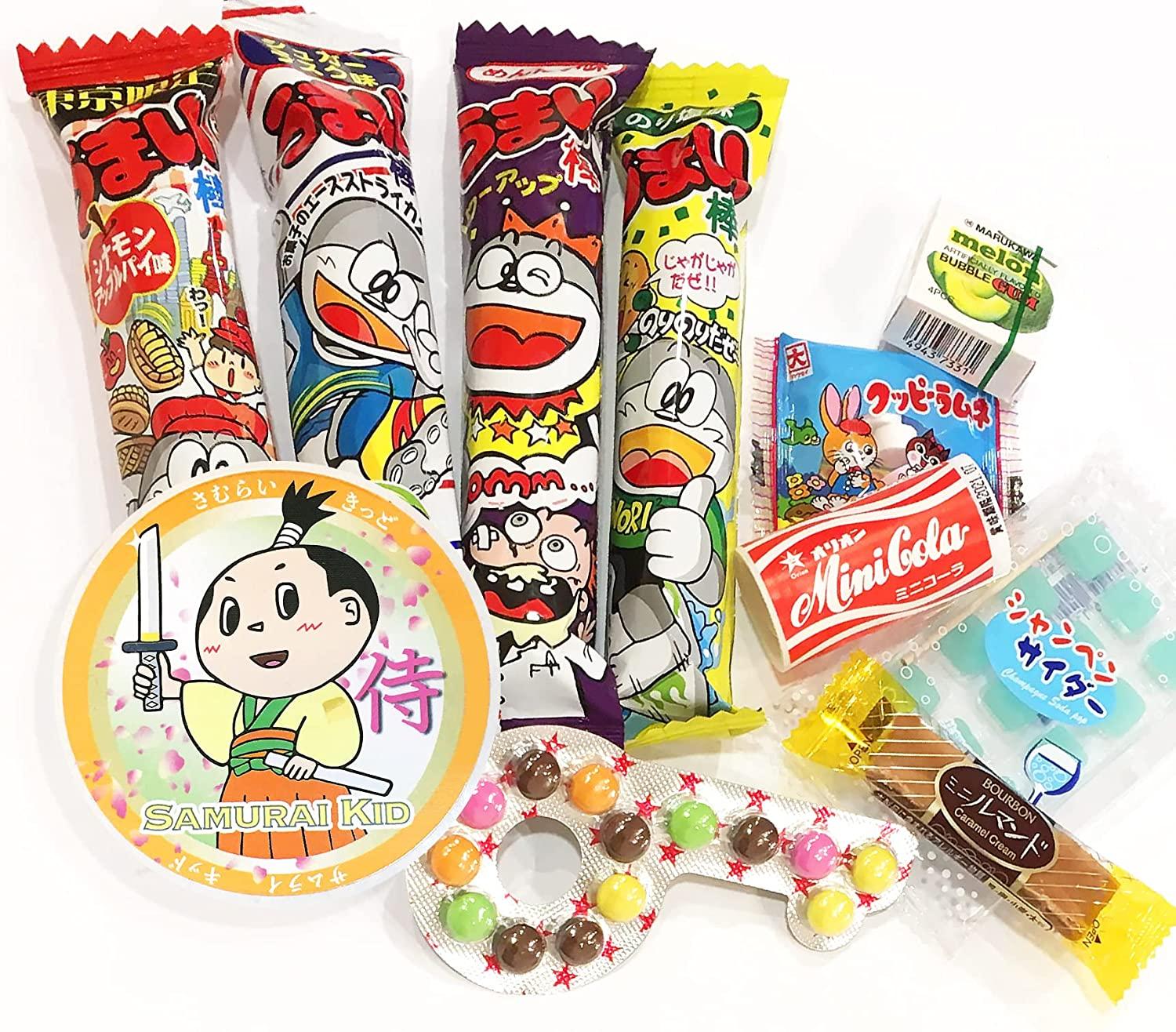 Samurai Dagashi Set: Japanese Snack Assortment with Samurai Kid Sticker ...