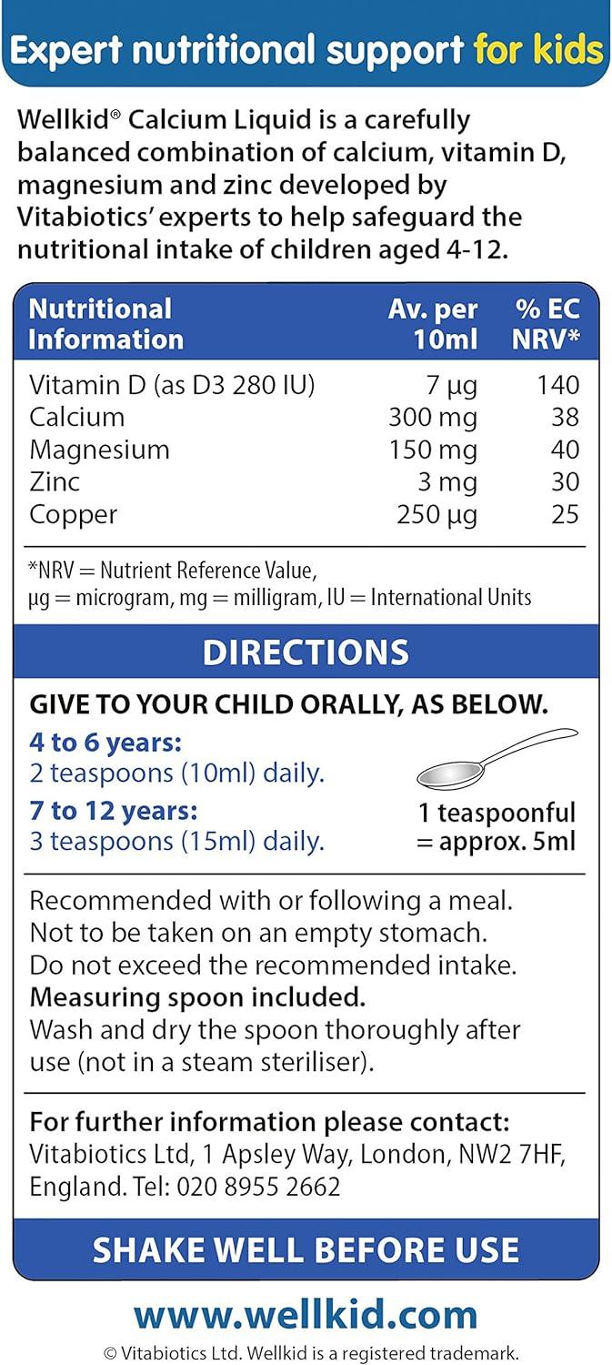 Wellkid Vitabiotics Calcium Liquid 150ml - Essential Child Nutrition