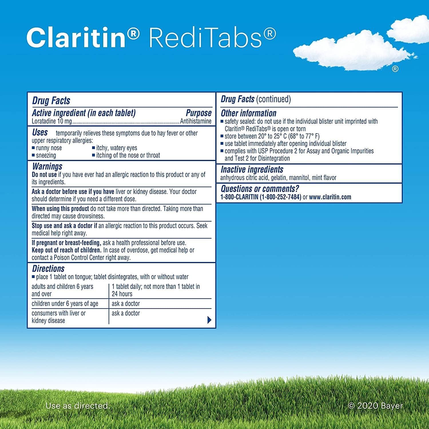 Claritin Non-Drowsy Reditabs | 10 Tablets | Fast-Acting Allergy Relief ...