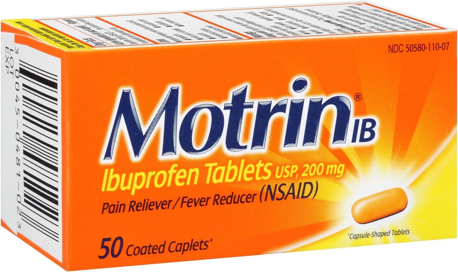 Motrin IB Caplets 50 Count 200mg - Fast-Acting Pain Relief Tablets