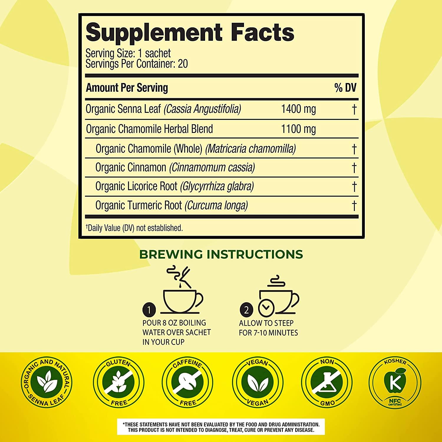 Certified Organic Senokot Laxative Tea with Senna Leaf - 20 Pyramid ...