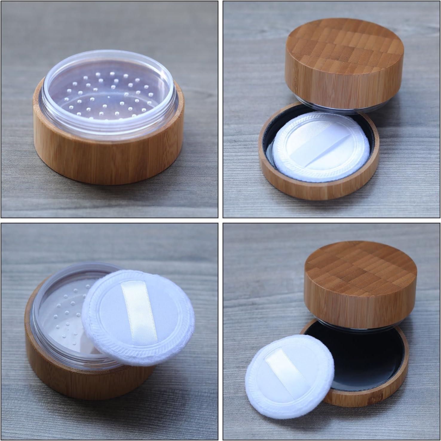 Frienda 30ml Bamboo Loose Powder Container with Sifter Lids and Puff ...