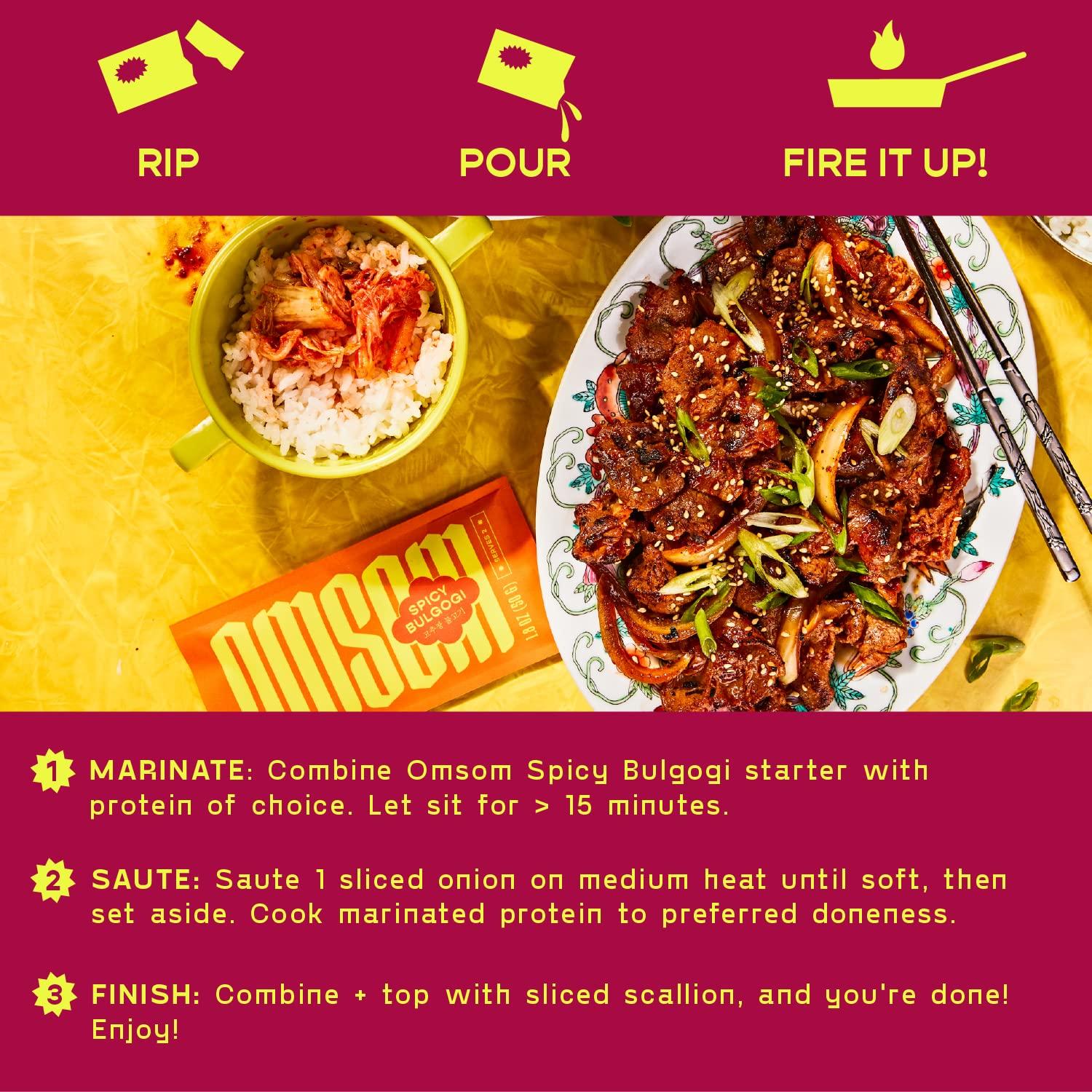 Omsom Korean Spicy Bulgogi Sauce - All-In-One Asian Sauce Packets | BBQ ...