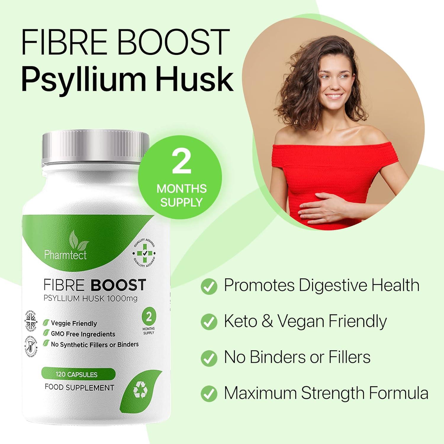 Pharmtect Psyllium Husk Fibre Supplement Capsules - 1000mg | Daily ...