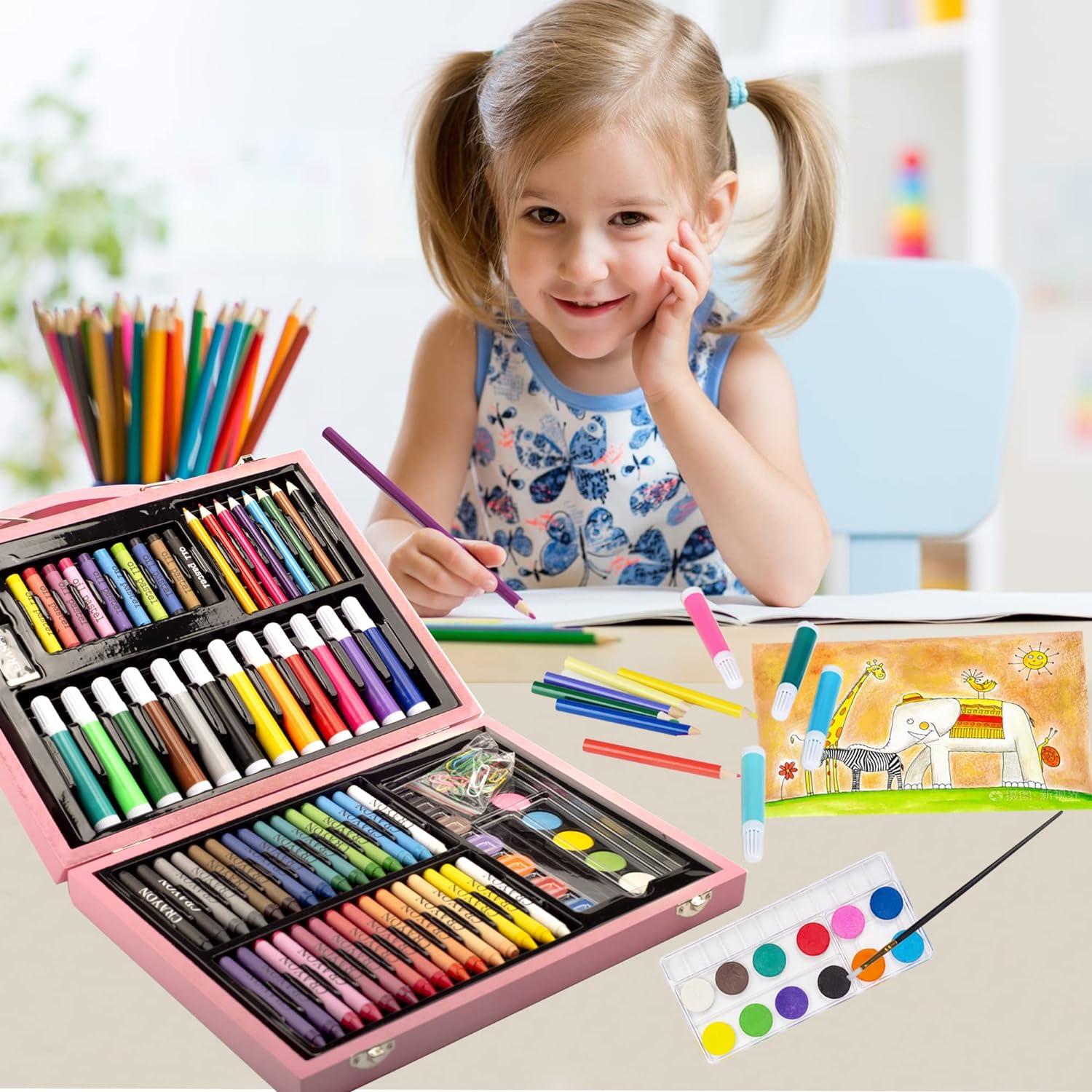 KINSPORY 86PC Art Set for Kids - Wooden Case Drawing Kit with Sketch ...