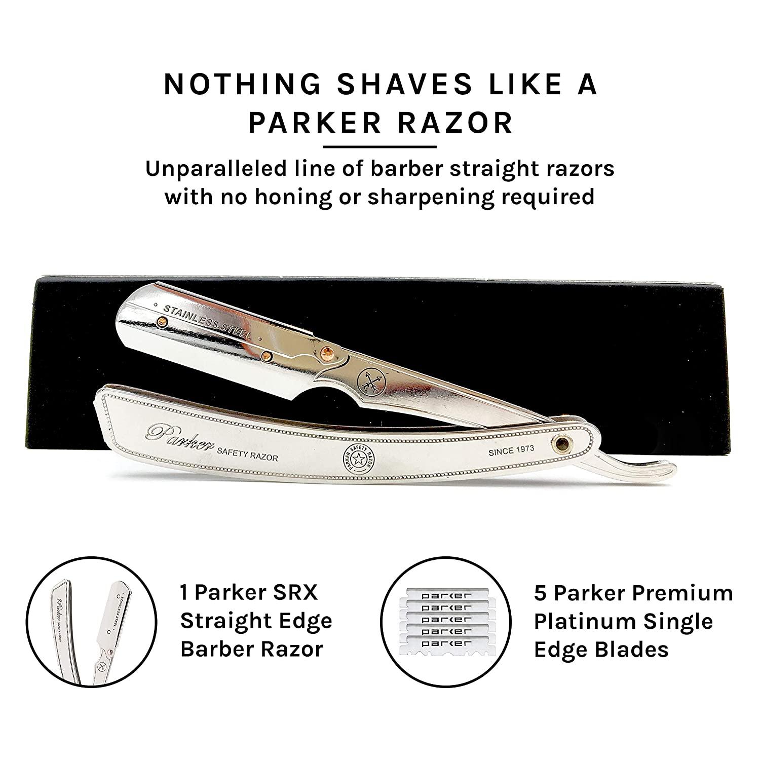Parker SRX Stainless Steel Professional Barber Razor with 5 Premium ...