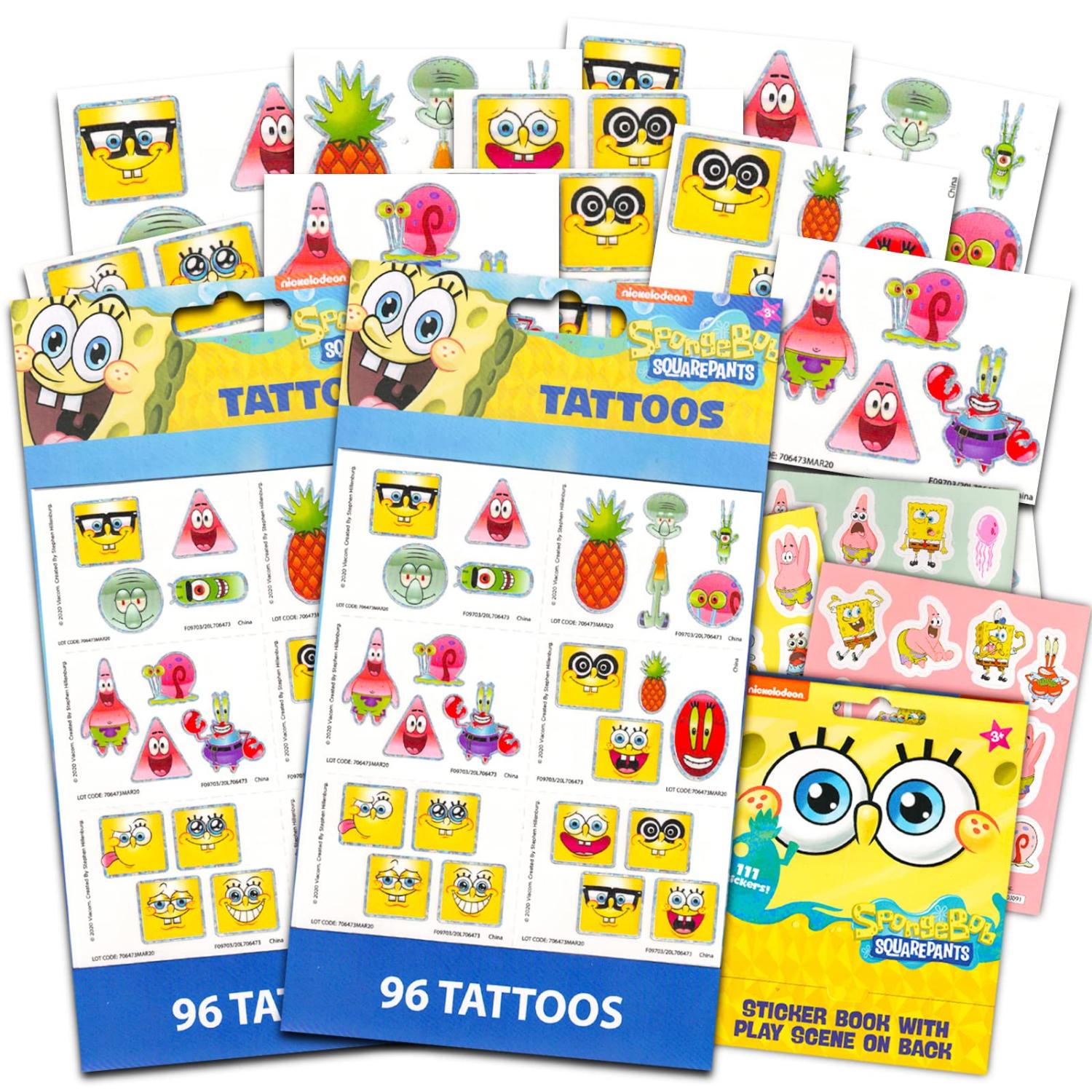 Spongebob Squarepants Temporary Tattoo Set for Kids - 192 Tattoos ...