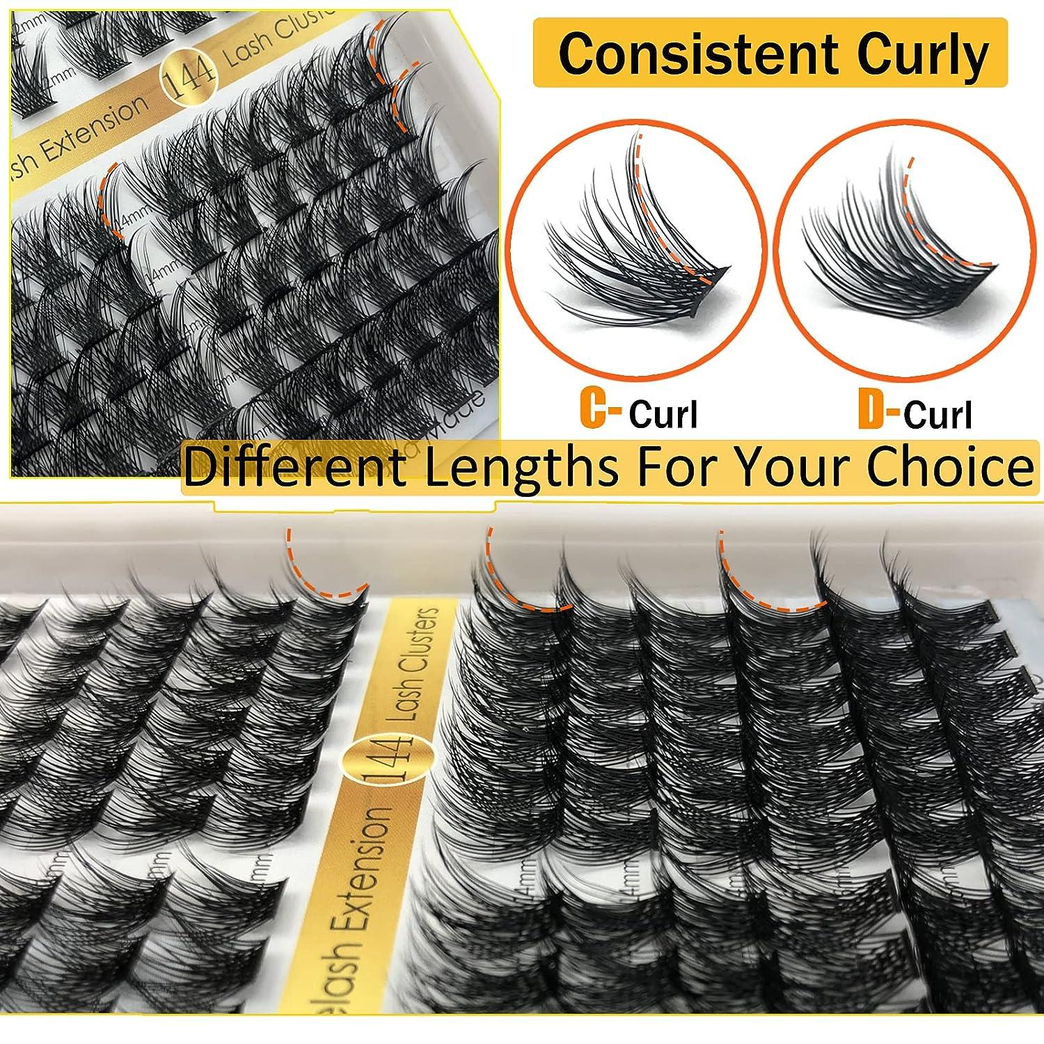 Kmilro 144 Pcs Cluster Lashes DIY Eyelash Extensions C D Curl 10-16mm ...