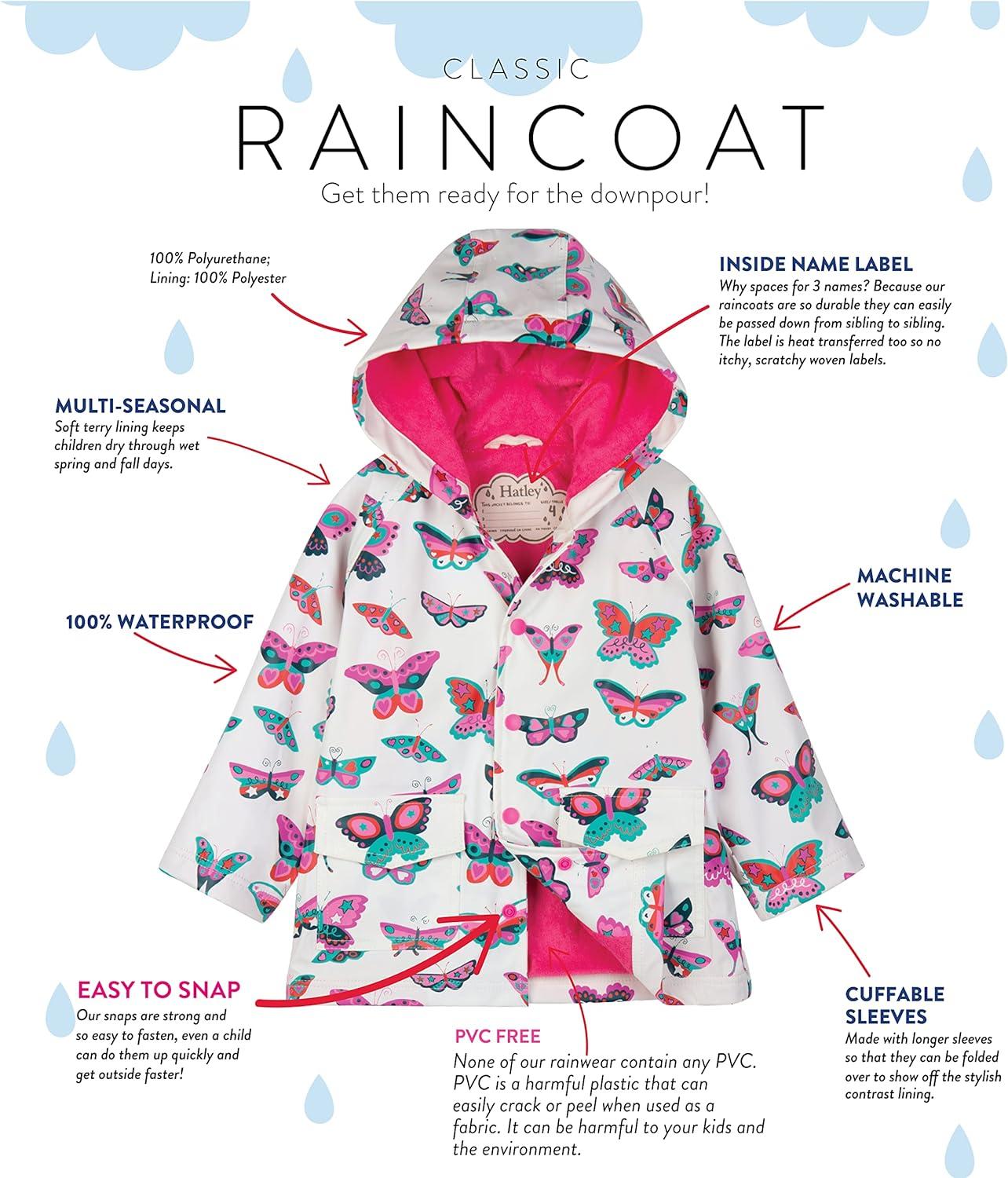 Hatley Girls' Groovy Butterflies Raincoat - Size 10 Years | Waterproof ...