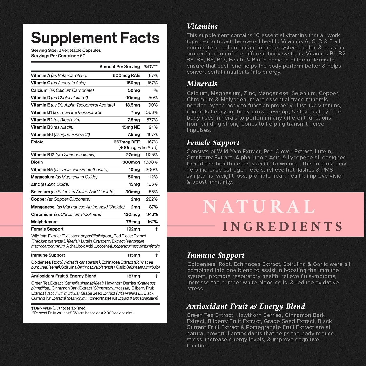 Women's 30+ Natural Multivitamin Supplement - 120 Capsules for Immune ...