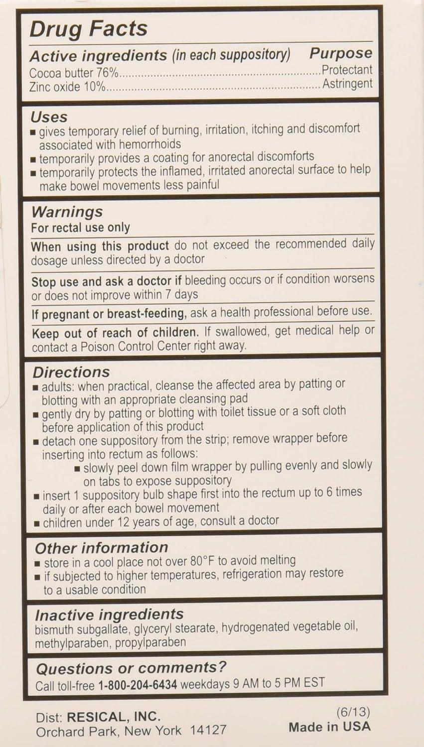 Calmol 4 Hemorrhoidal Suppositories 12 Count - Fast Relief for Hemorrhoids
