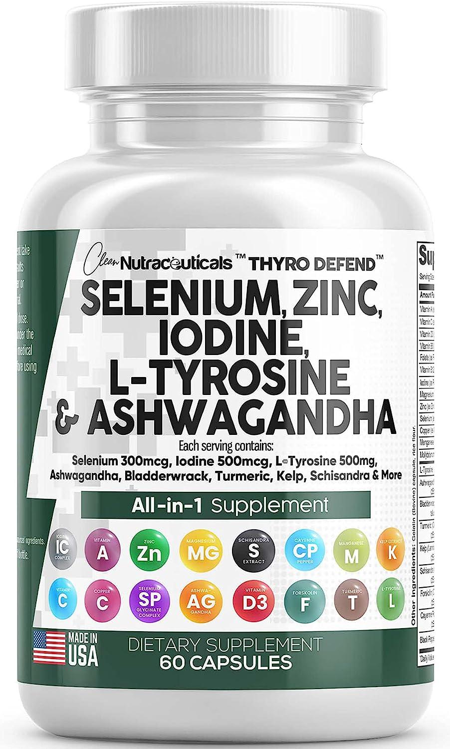 Selenium 300mcg Zinc 50mg Iodine 500mcg Thyroid Support Supplement with ...