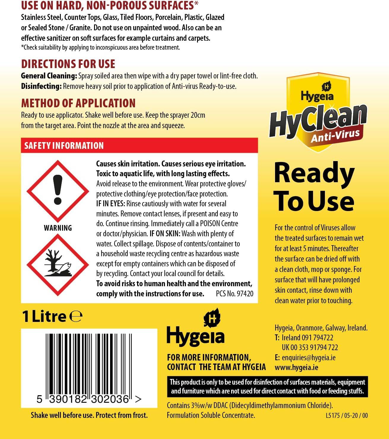 HyClean RTU 1 Litre Antivirus Ready to Use Clear 60197 | Buy Now with ...