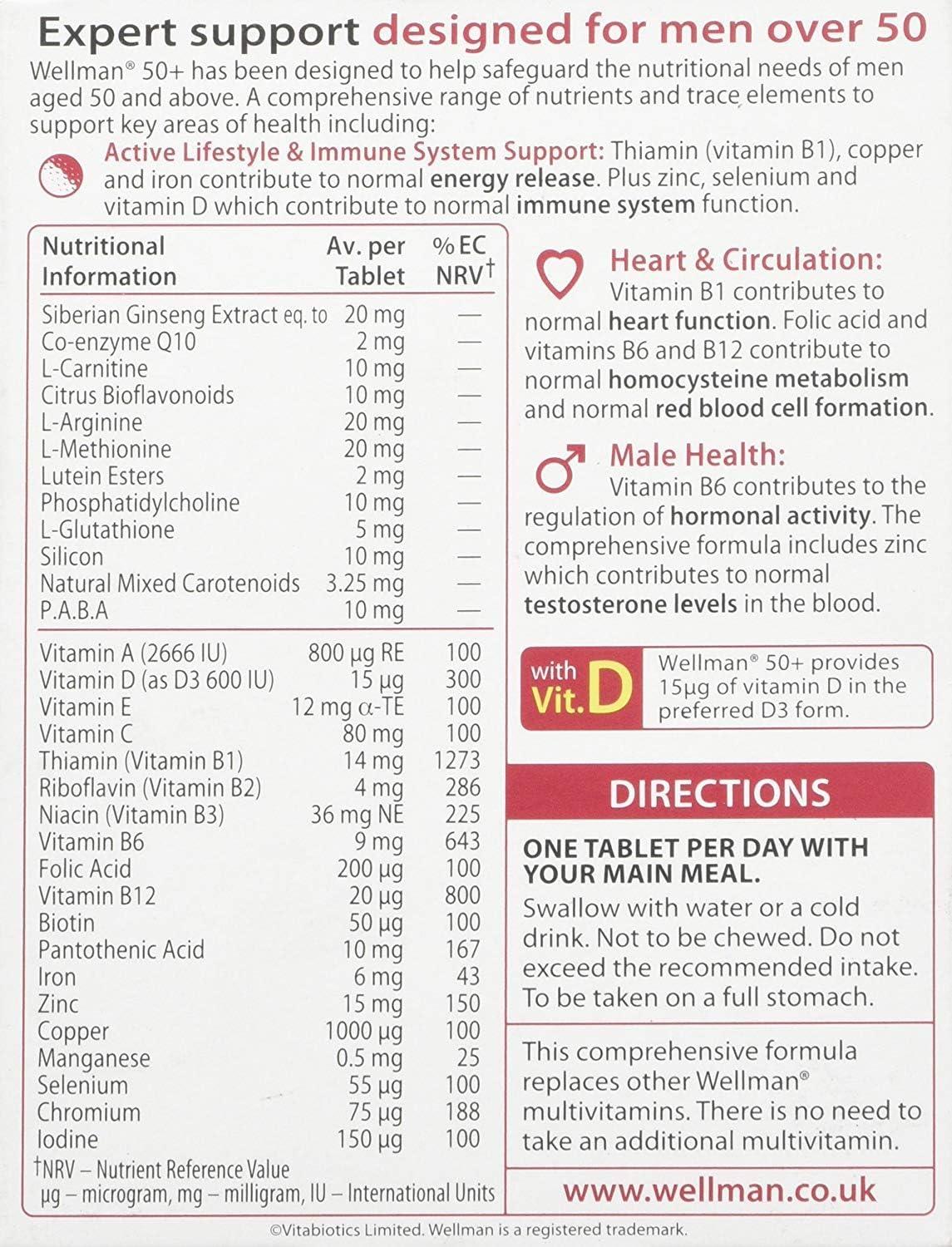Wellman 4 X 50+ 30 Tablets - Daily Multivitamin for Men Over 50 | Boost ...