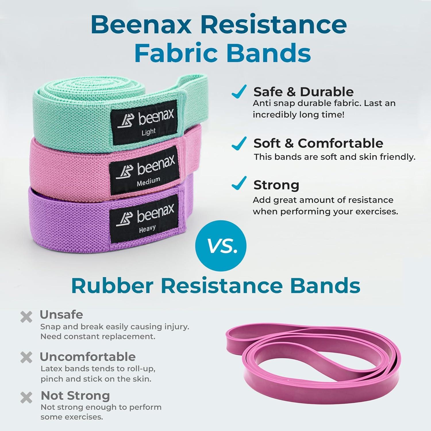 Beenax Fabric Resistance Bands Set of 3 for Women - Long/Short Exercise ...