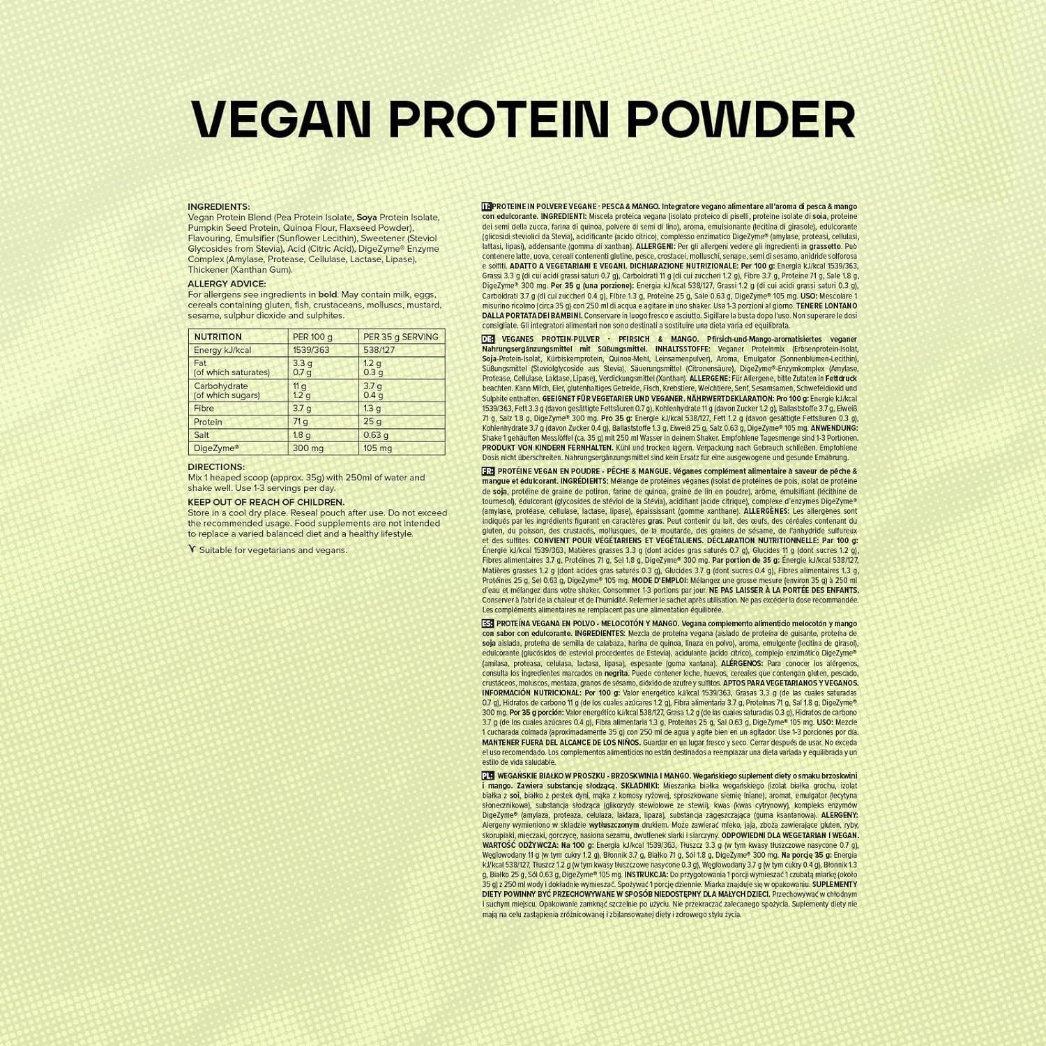 Vegan Protein Powder Peach & Mango 1kg - New Formula, 28 Servings | Buy ...