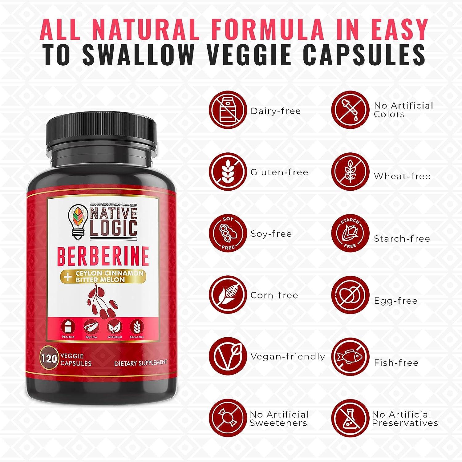 Berberine HCL 1200mg with Ceylon Cinnamon, Bitter Melon & Green Tea | Supports Cardiovascular ...