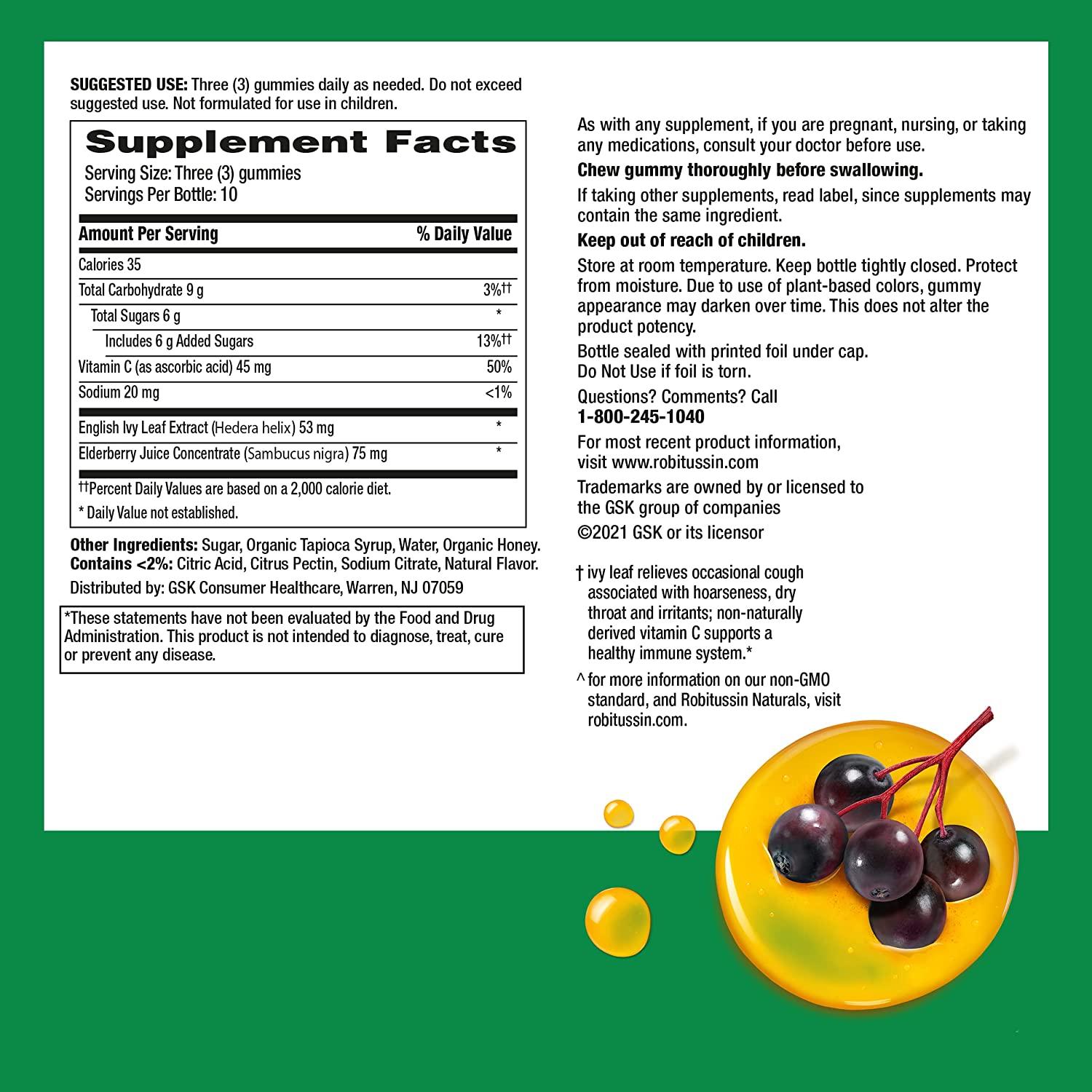 Robitussin Naturals Cough Relief & Immune Health Gummies 30ct with Ivy ...