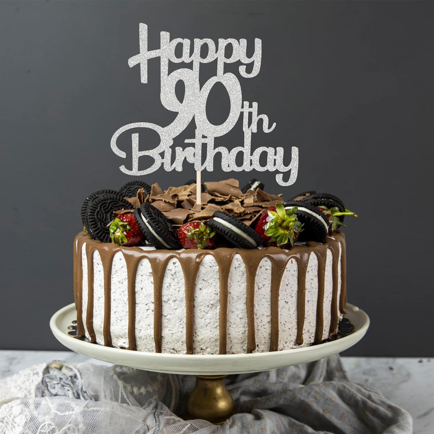 Sotpot Silver Glitter 90 Cake Topper 90th Birthday Cake Decorations for ...