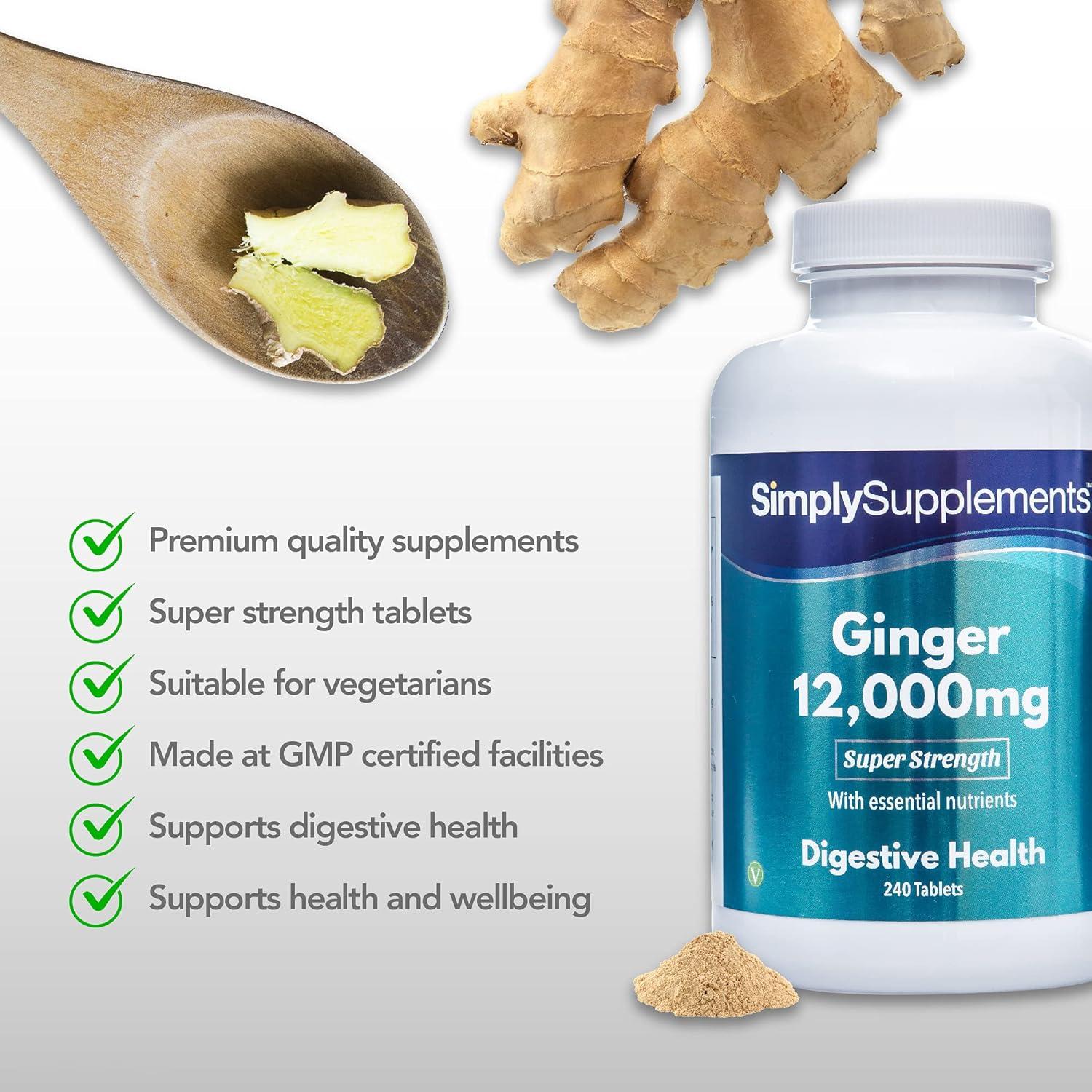 Ginger Tablets 12000mg | Digestion & Travel Sickness Support | 240 ...