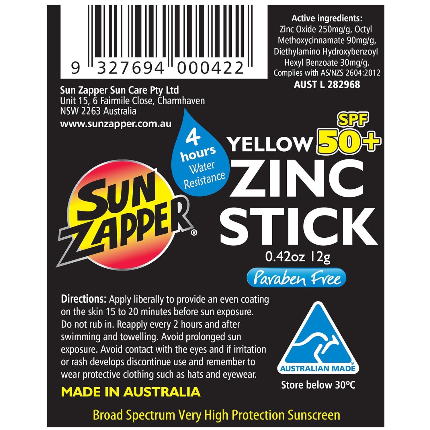Sun Zapper Zinc Stick SPF 50+ Sunscreen (4 Pack) - 0.42 oz Yellow ...