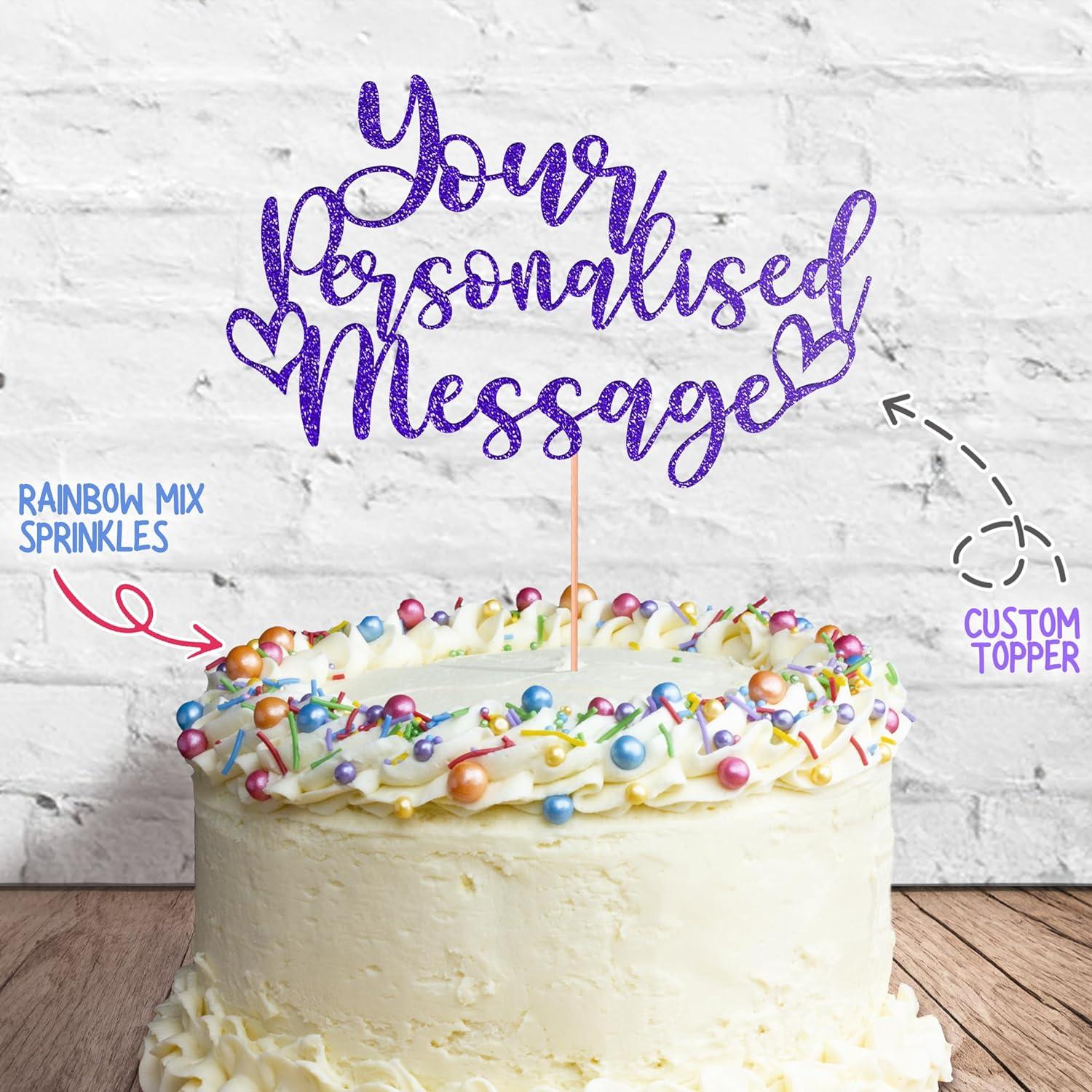 Fully Custom Premium Double Sided Glitter Card Cake Topper Sign & 25g ...