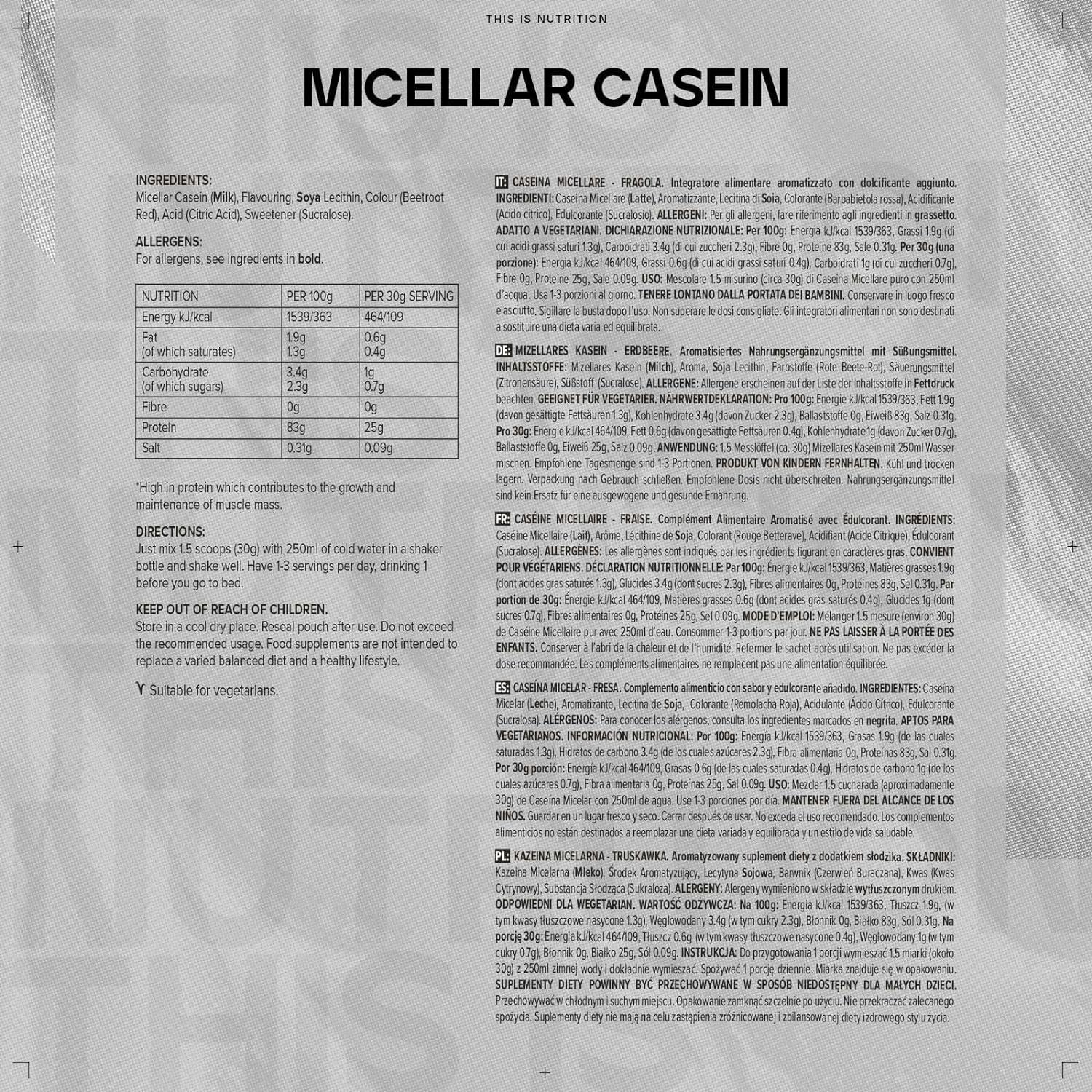 Bulk Micellar Casein Protein Powder Protein Shake Strawberry 1 kg ...