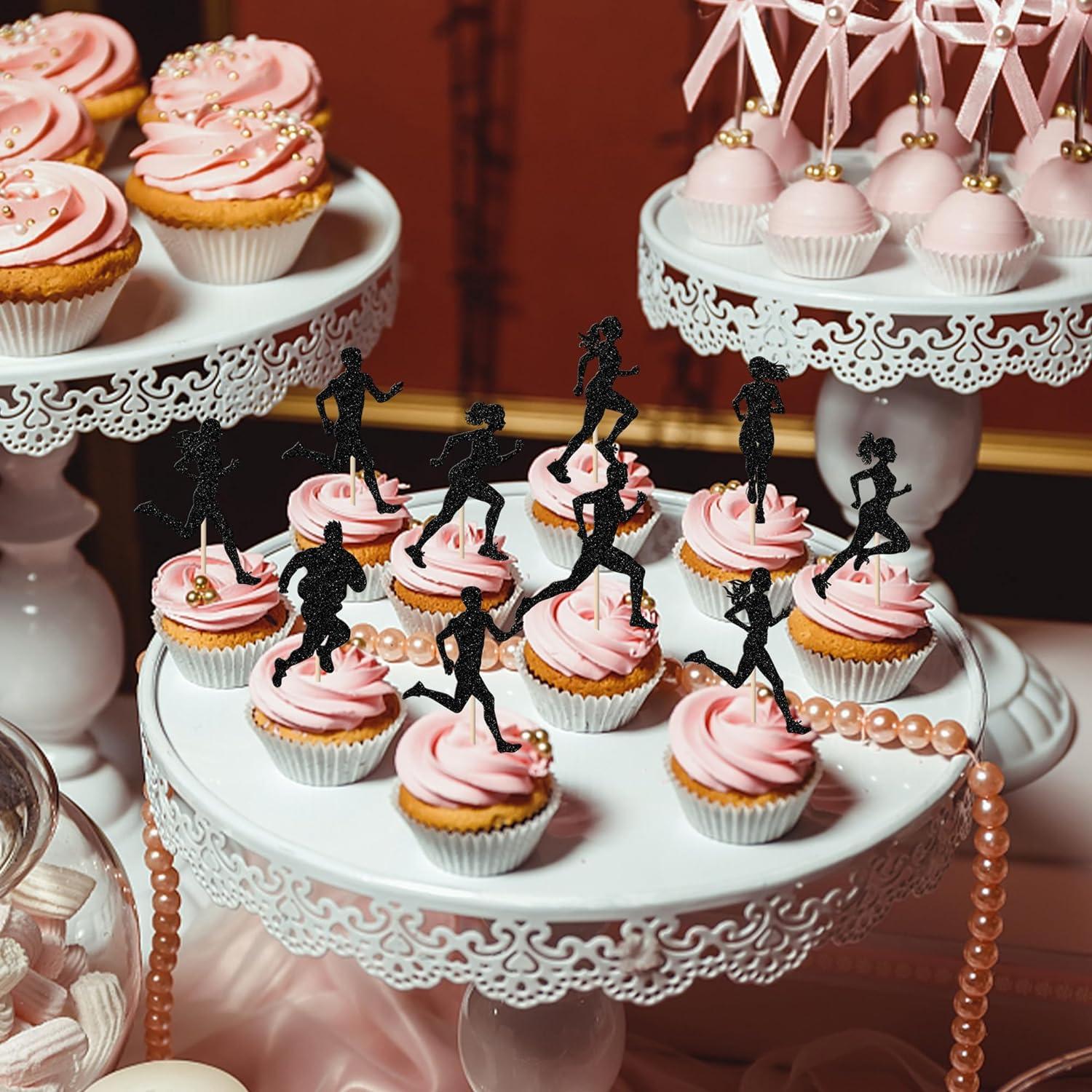 24 Pack Running Cupcake Toppers Black Glitter Sports Fitness Cupcake ...