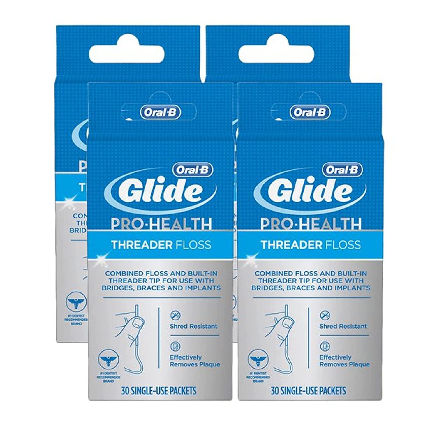 Glide Threader Floss 30-Count Single-Use Packets - Pack of 4 | Dental ...