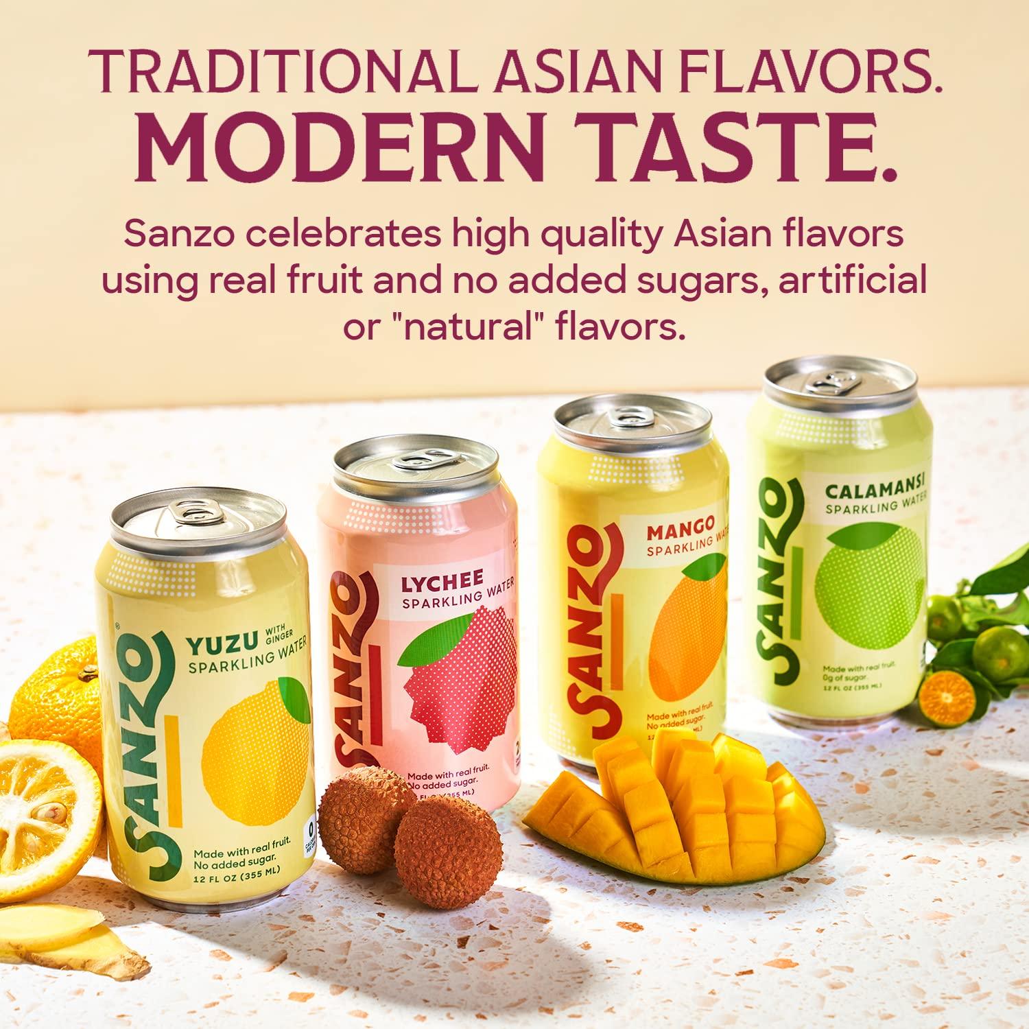 Sanzo Flavored Sparkling Water - Lychee (Berry) 12-Pack - Carbonated Drink Made with Real Fruit ...