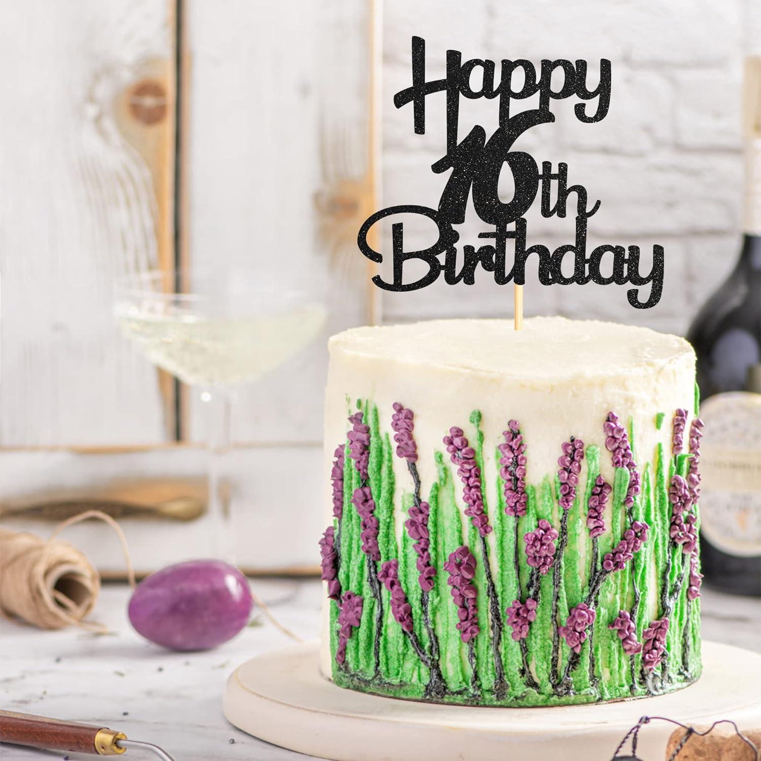 Sotpot Black Glitter 16 Cake Topper 16th Birthday Cake Decorations for ...
