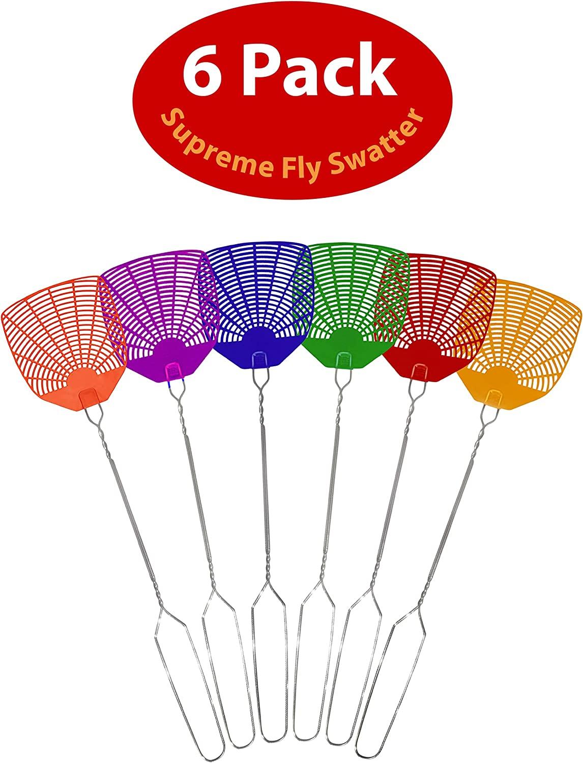 Supreme Extra Long Metal Fly Swatter 6 Pack - Indoor/Outdoor Bug & Fly ...
