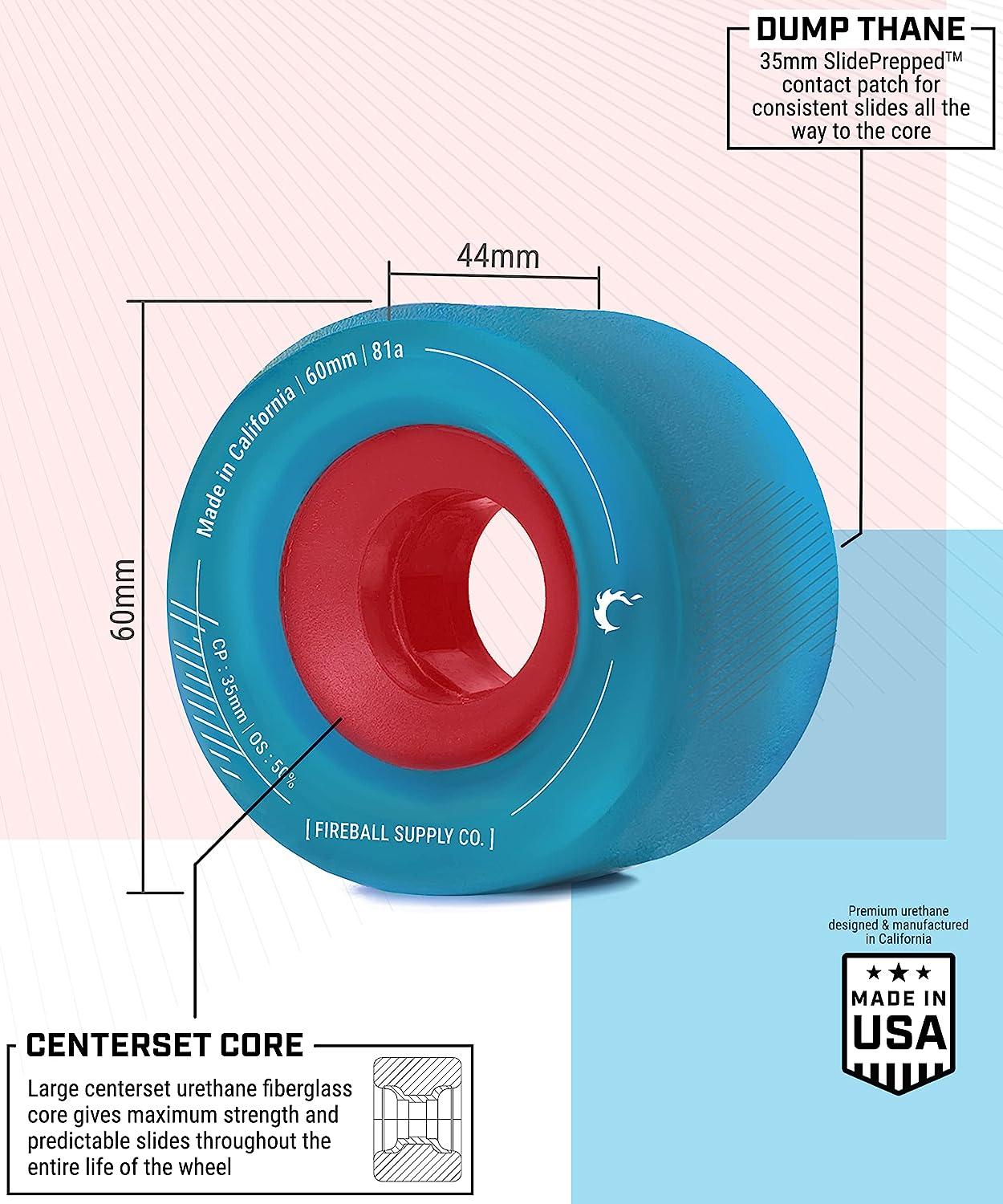 Fireball Tinder 60mm Longboard Wheels 81a - USA Made Cruiser Skateboard ...