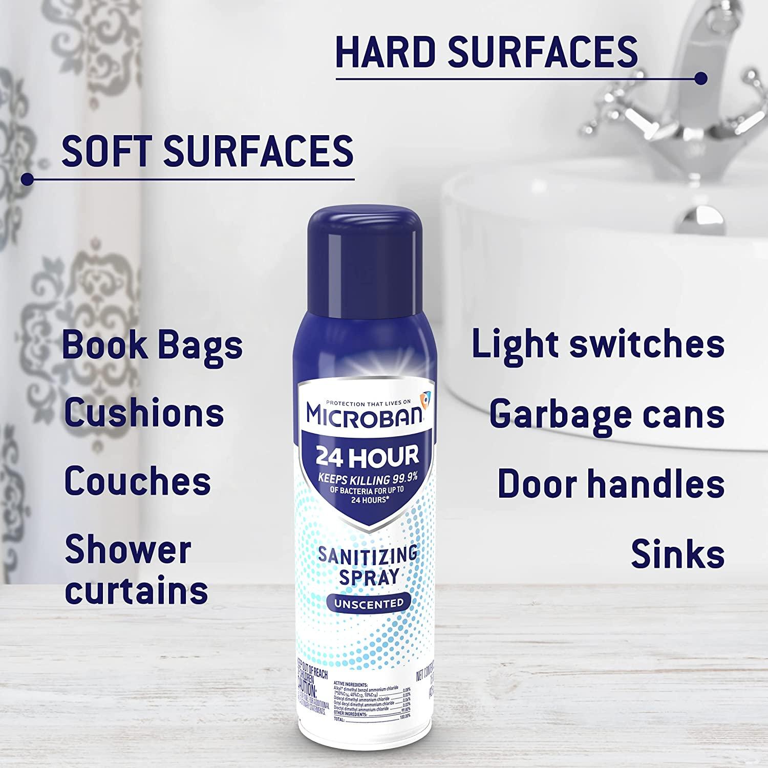 Microban Disinfectant Spray, 24 Hour Sanitizing Spray, Unscented Scent ...