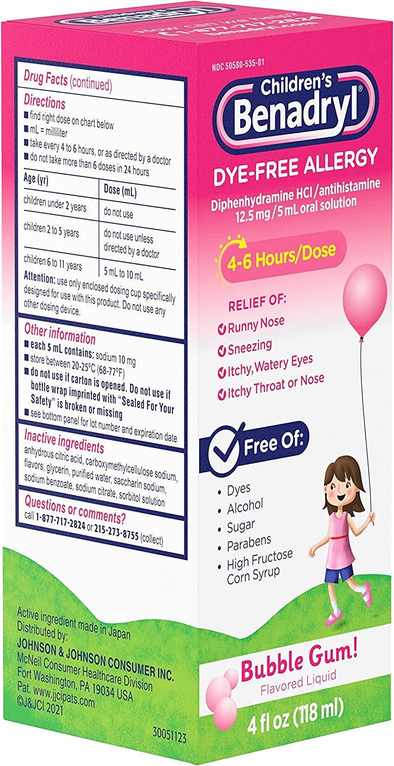 Children's Benadryl Dye-Free Allergy Liquid - Diphenhydramine HCl ...