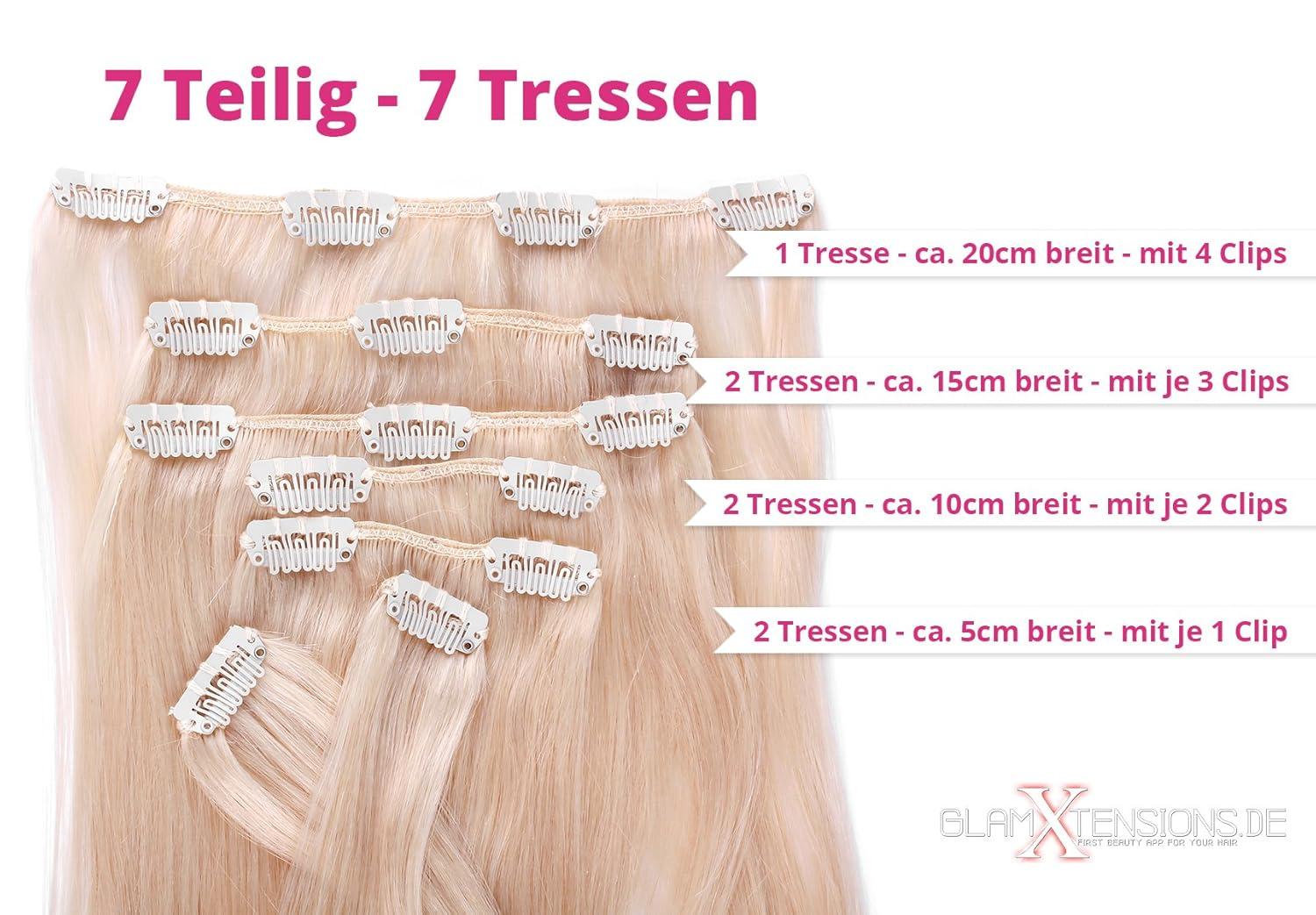Clip In Extensions Set - 100% Real Hair 7 Pieces 70g - 45cm No. 8 ...